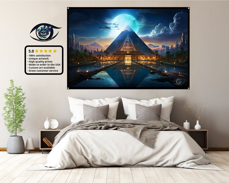 Mythic Pyramid Temple Tapestry, Zen Wall Art, Spiritual Tapestry, High ...
