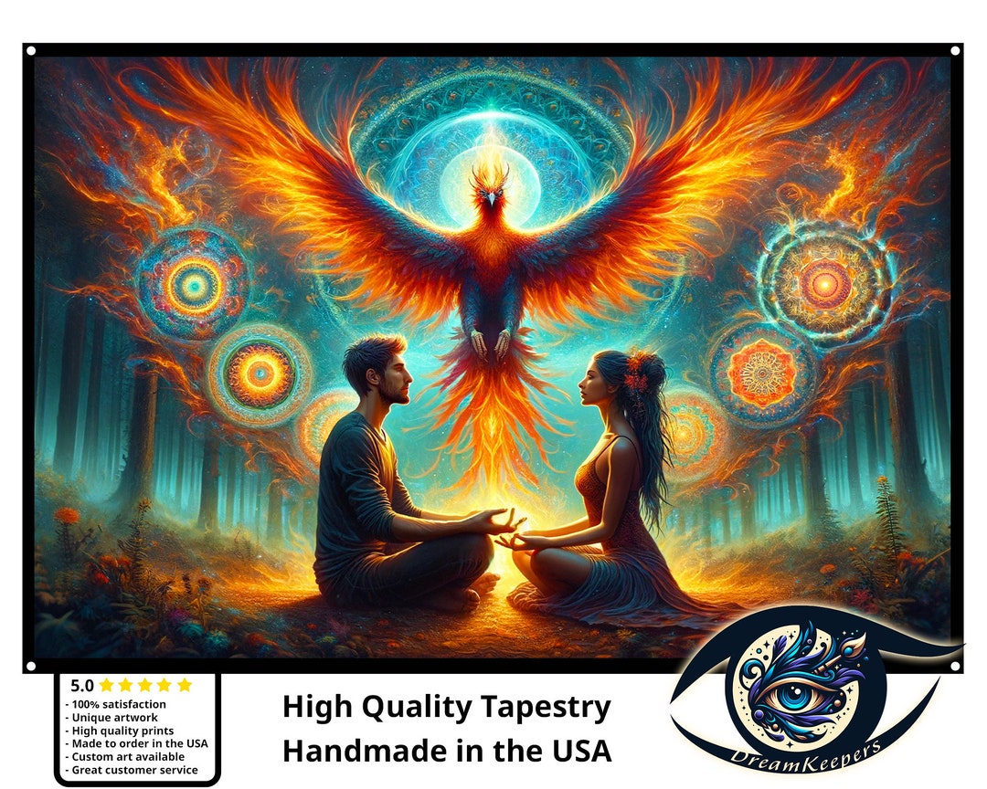 Tantra Phoenix Art Tapestry, Spiritual Couple Wall Hanging, Meditation ...