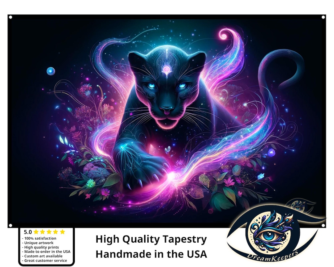 Shamanic Panther Jaguar Totem Tapestry, High Quality Wall-hanging, Wall ...
