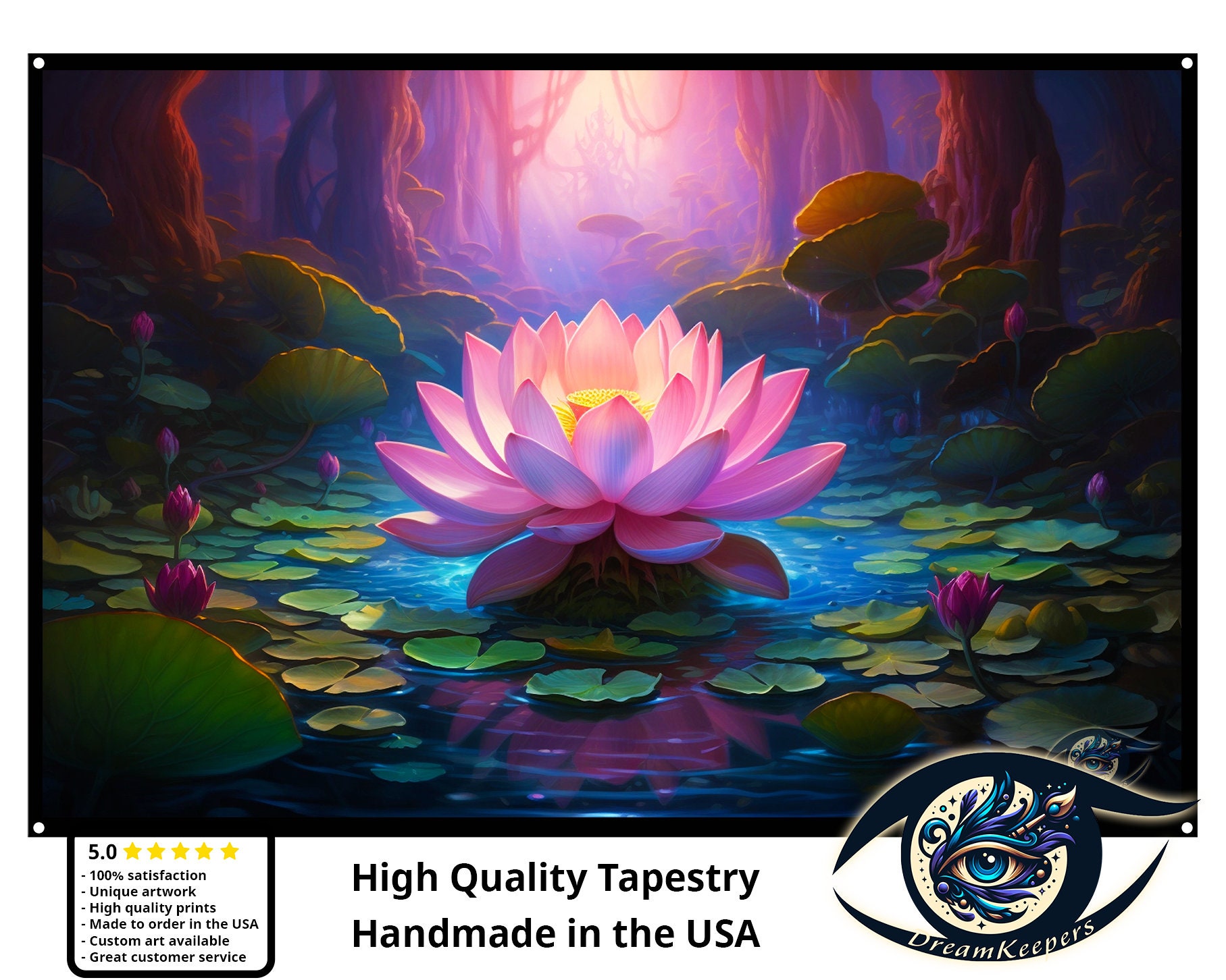 Mystic Lotus Tapestry, Zen Wall Art, Spiritual Tapestry, High Quality ...