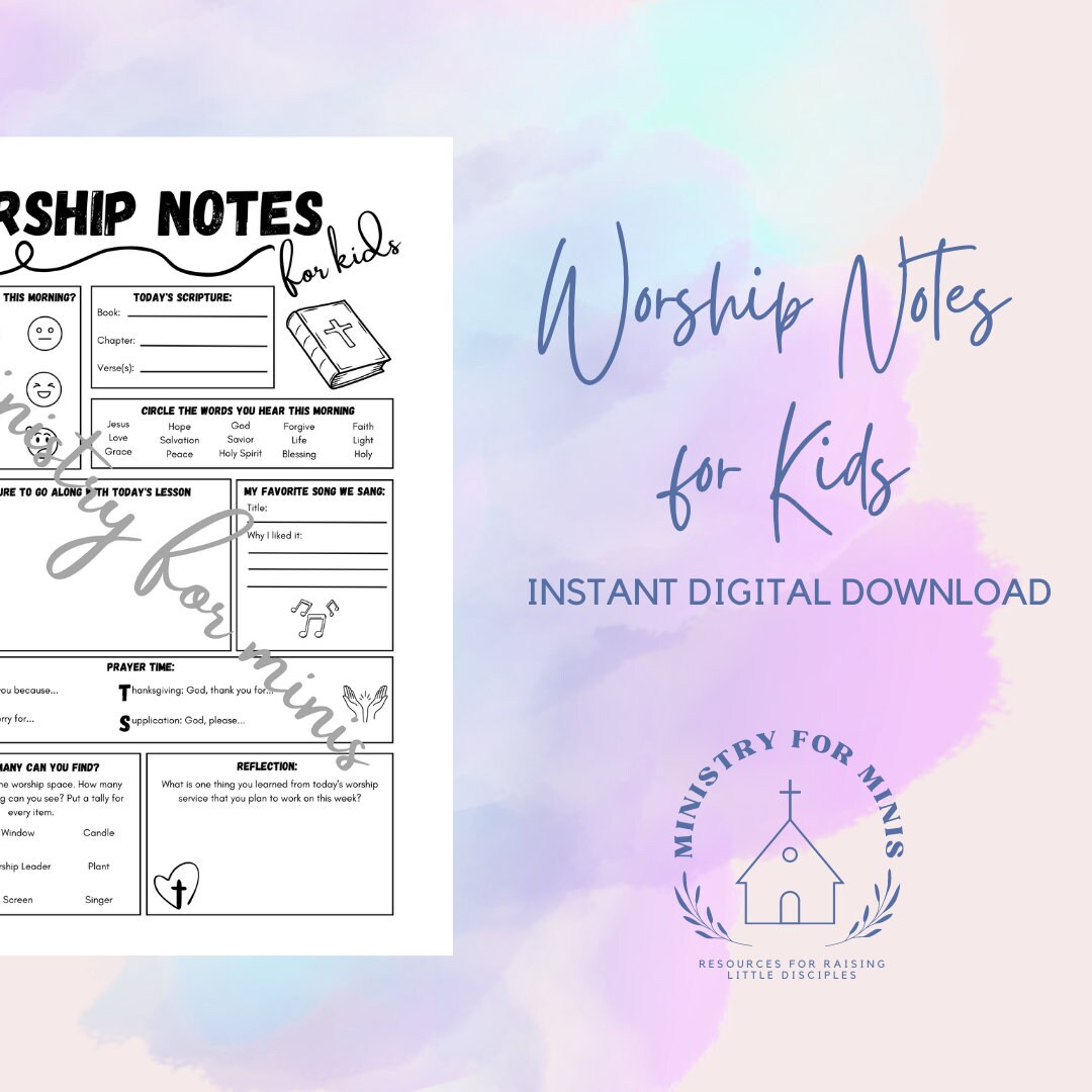 Worship Notes for Kids: Printable Worship Journal Sermon Notes for ...