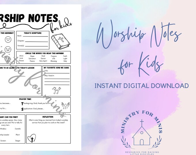 Worship Notes for Kids: Printable Worship Journal; Sermon Notes for ...