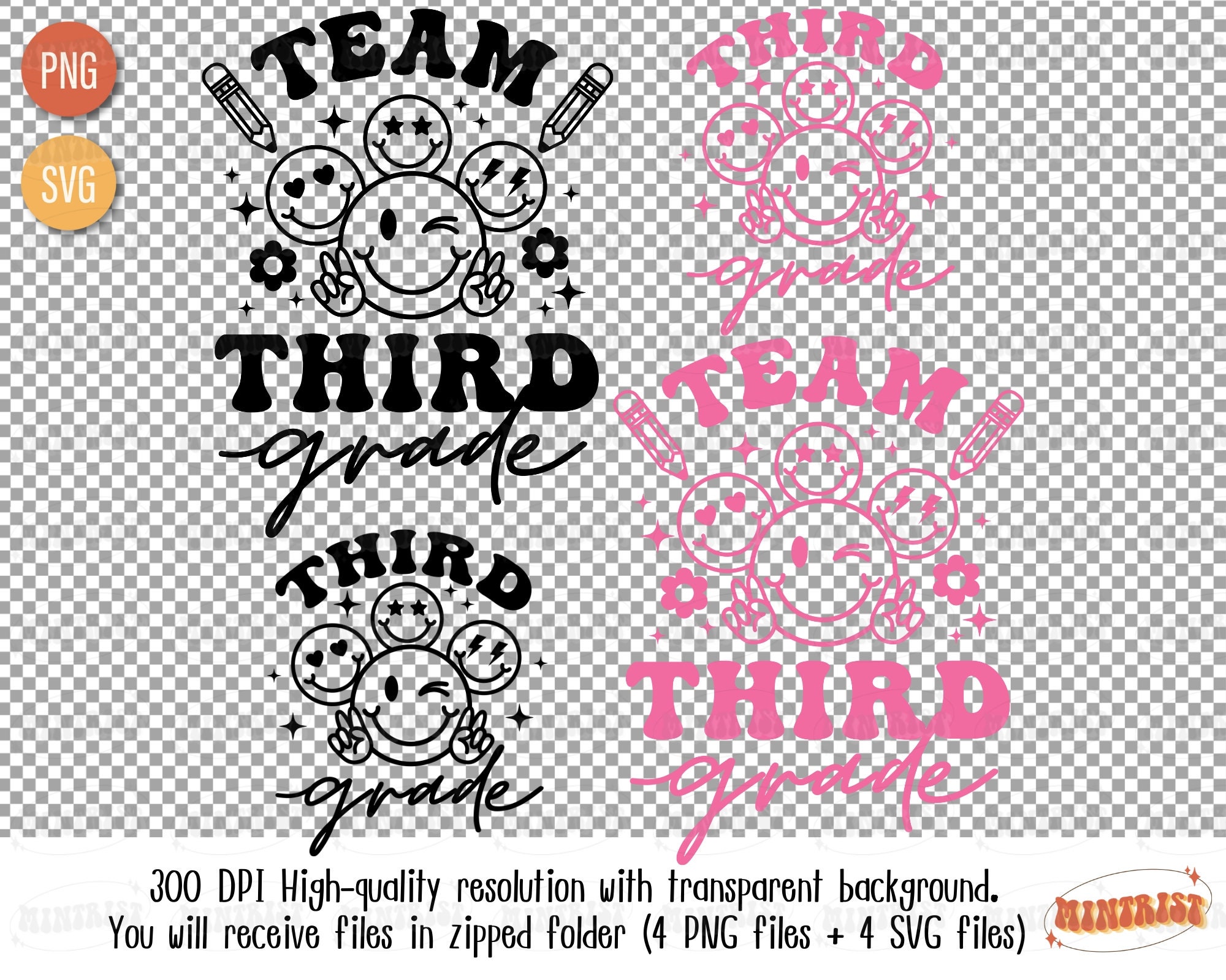 Team Third Grade Svg, Retro Smiley Face, Back to School Png, 3rd Grade ...