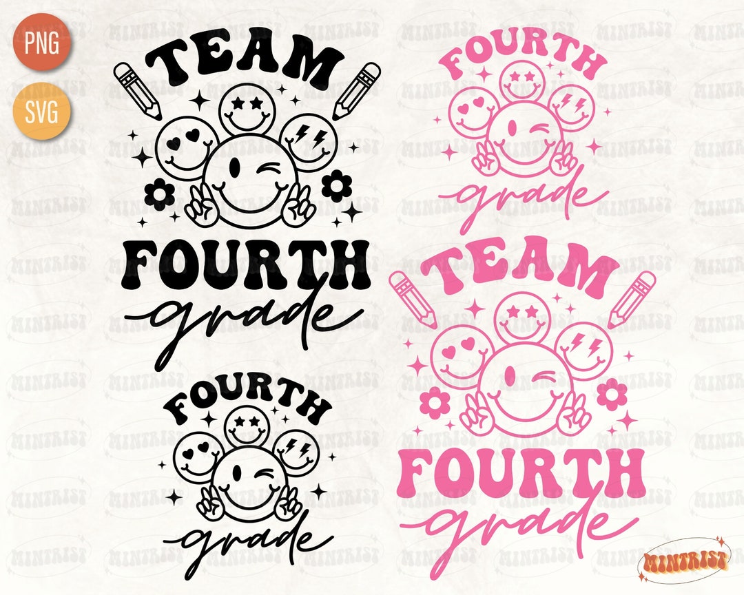 Team Fourth Grade Svg, Retro Smiley Face, Back to School Png, 4th Grade ...