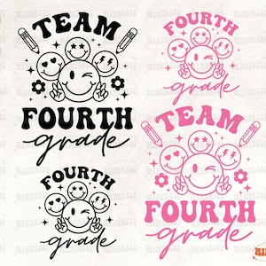 Team Fourth Grade Svg, Retro Smiley Face, Back to School Png, 4th Grade ...