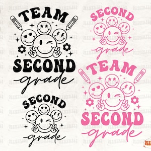 Team Second Grade Svg, Retro Smiley Face, Back to School Png, 2nd Grade ...