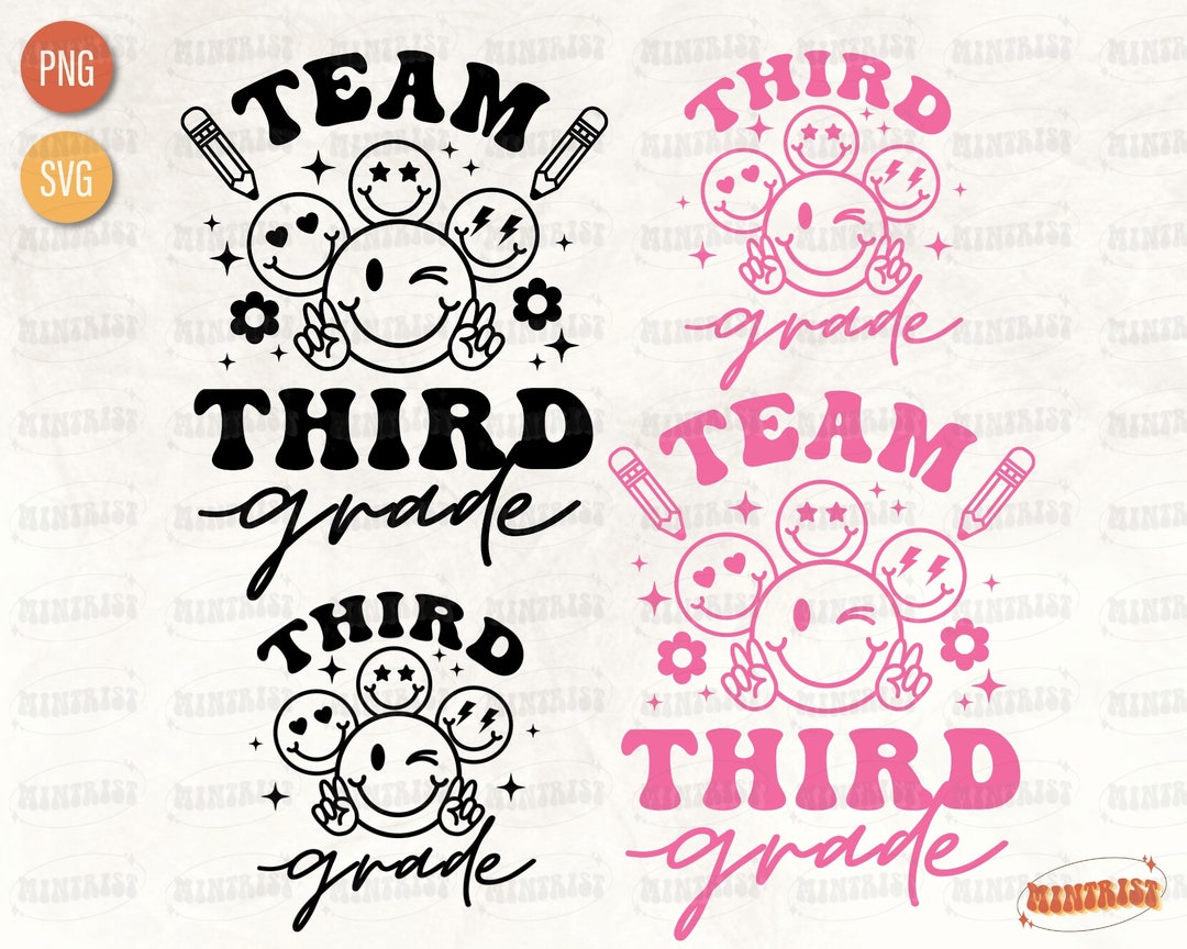 Team Third Grade Svg, Retro Smiley Face, Back to School Png, 3rd Grade ...