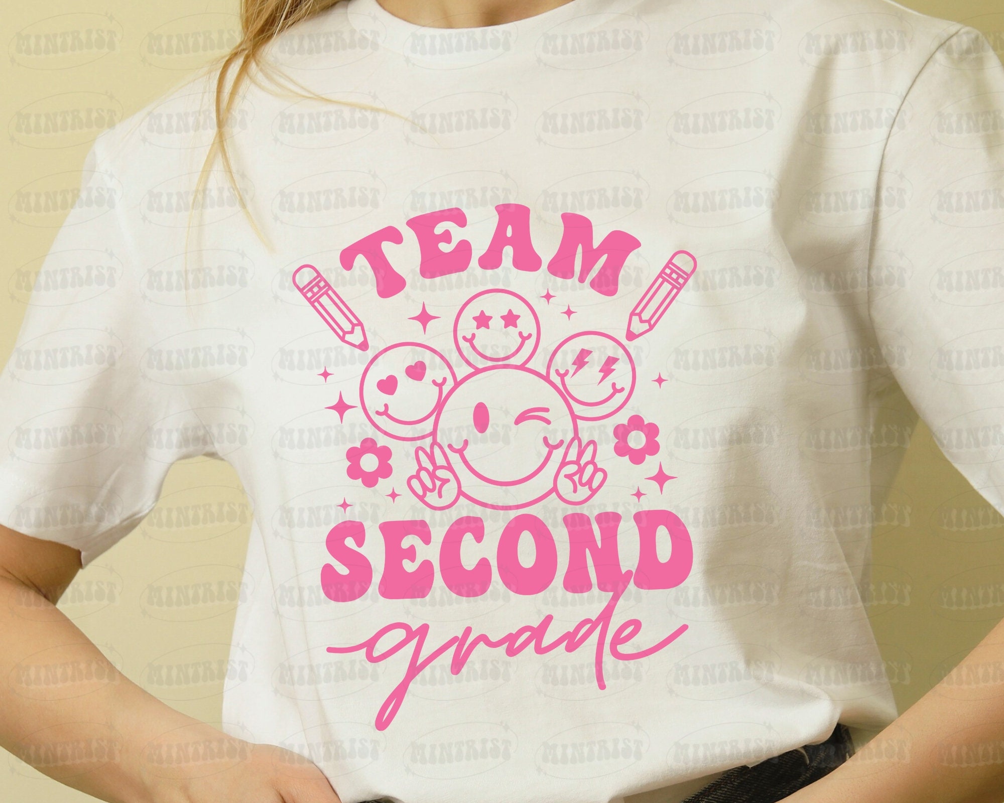 Team Second Grade Svg, Retro Smiley Face, Back to School Png, 2nd Grade ...