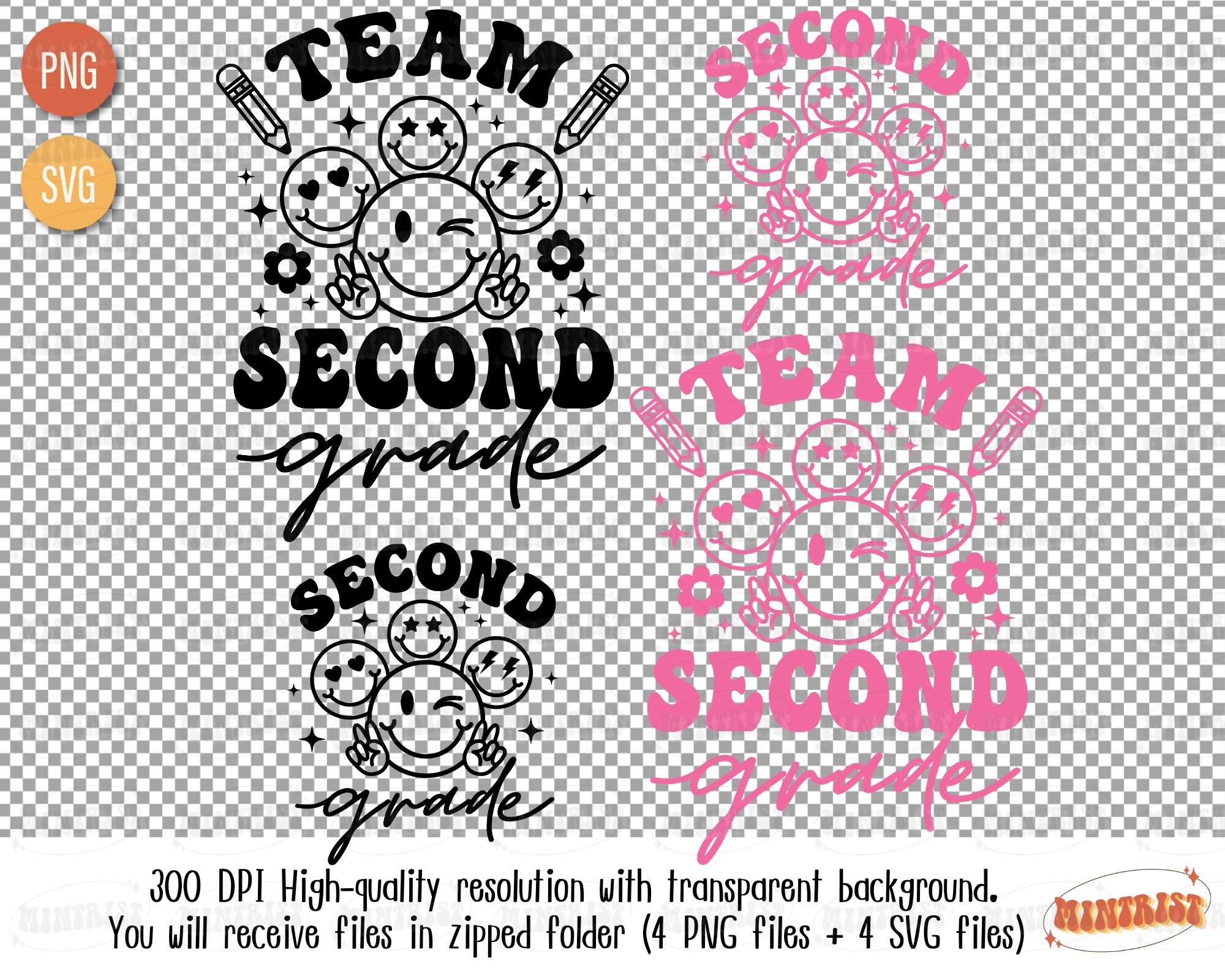 Team Second Grade Svg, Retro Smiley Face, Back to School Png, 2nd Grade ...
