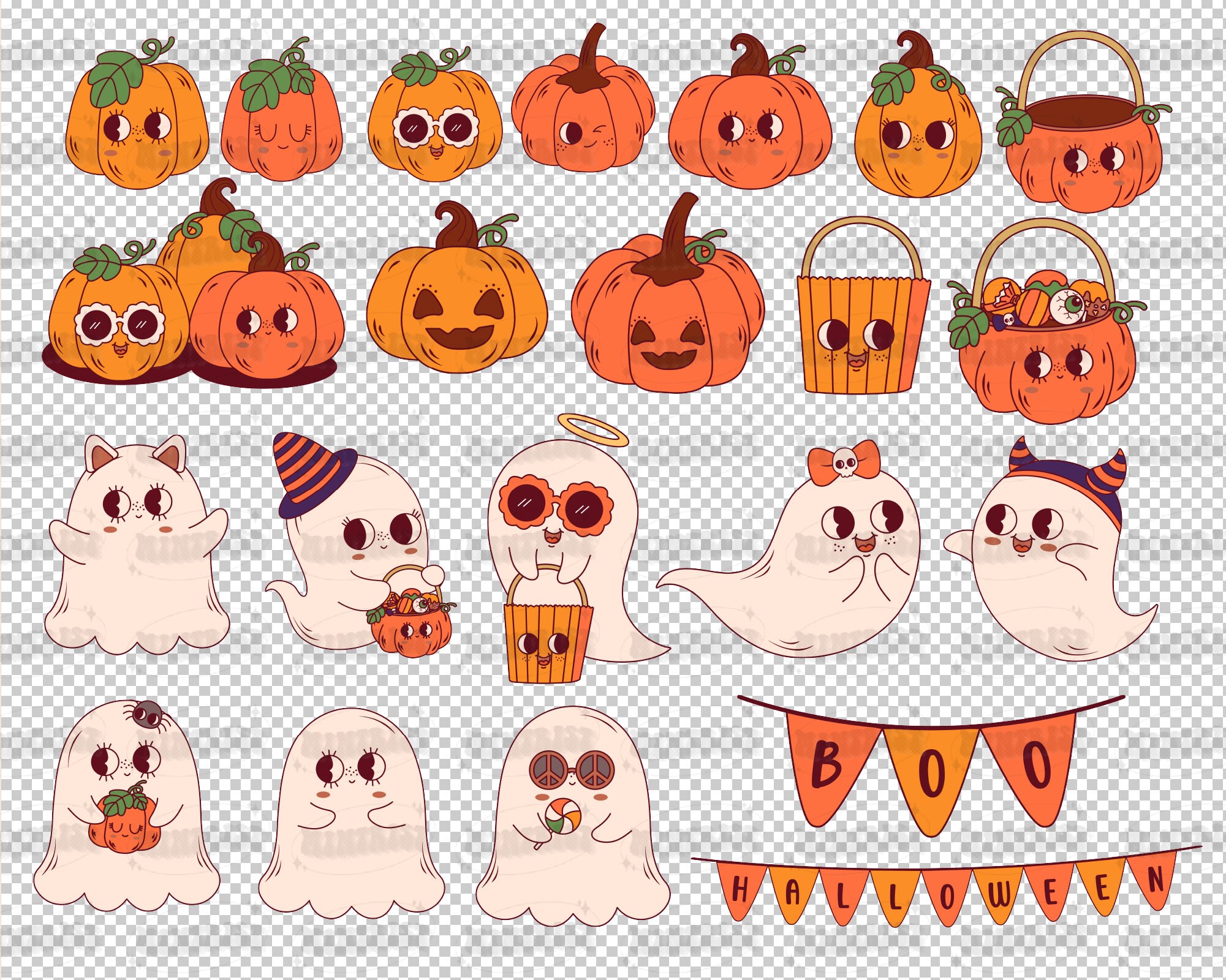 Cute Groovy Retro Halloween Clipart Bundle, Sublimation Bundle, PNG ...