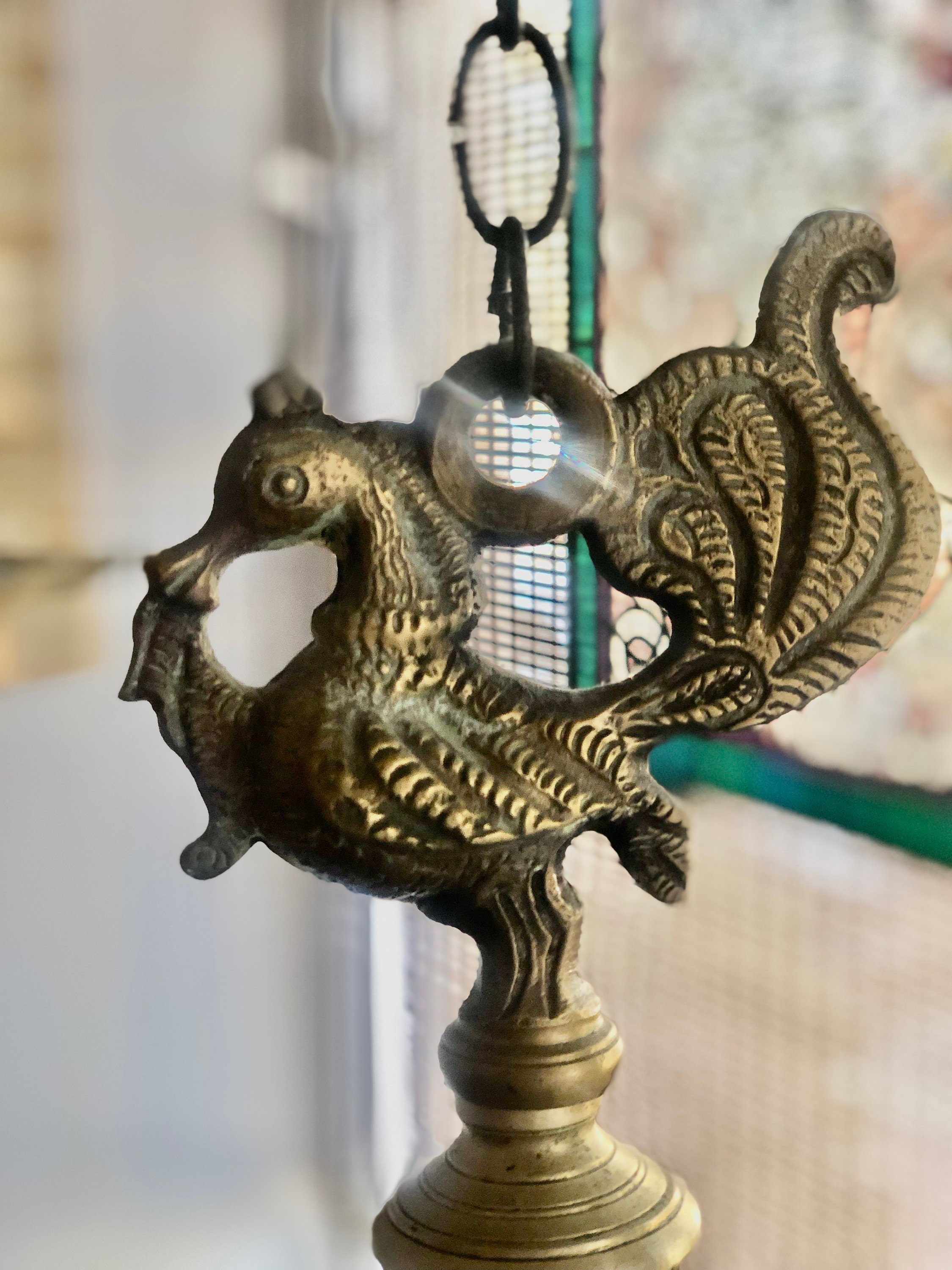 Antique Brass Hanging Indian Oil Lamp With Rooster - Etsy