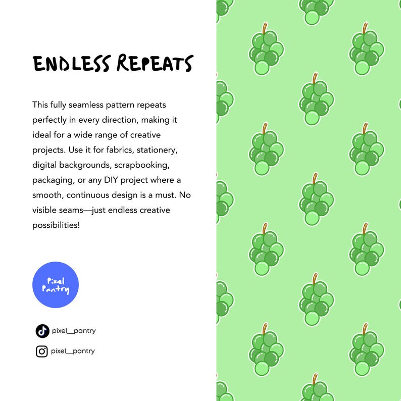 Sweet Vine Green Grape Seamless Pattern, Hand-drawn Fruit Digital Paper ...