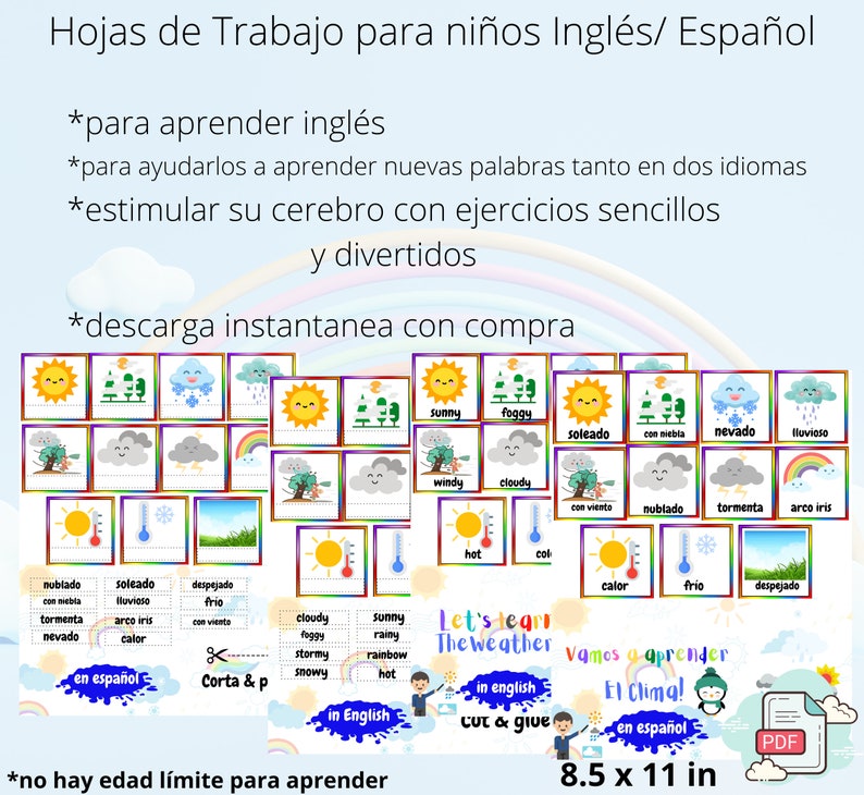 Printable Worksheets / Let's Learn the Weather/ Kids/ 4 Sheets PDF ...