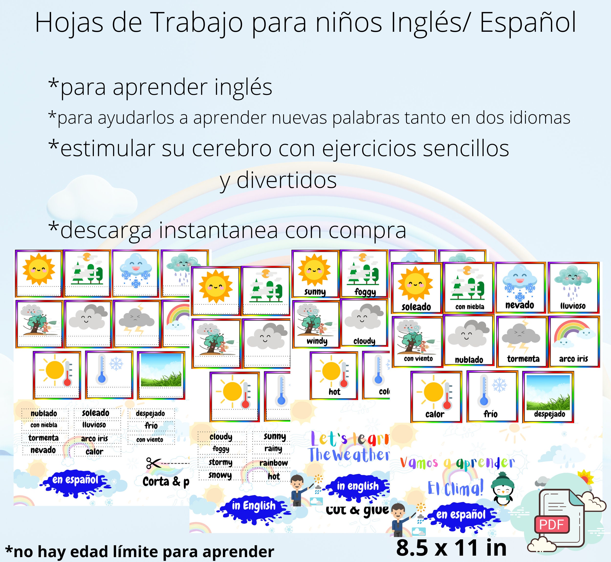 Printable Worksheets / Let's Learn the Weather/ Kids/ 4 Sheets PDF ...