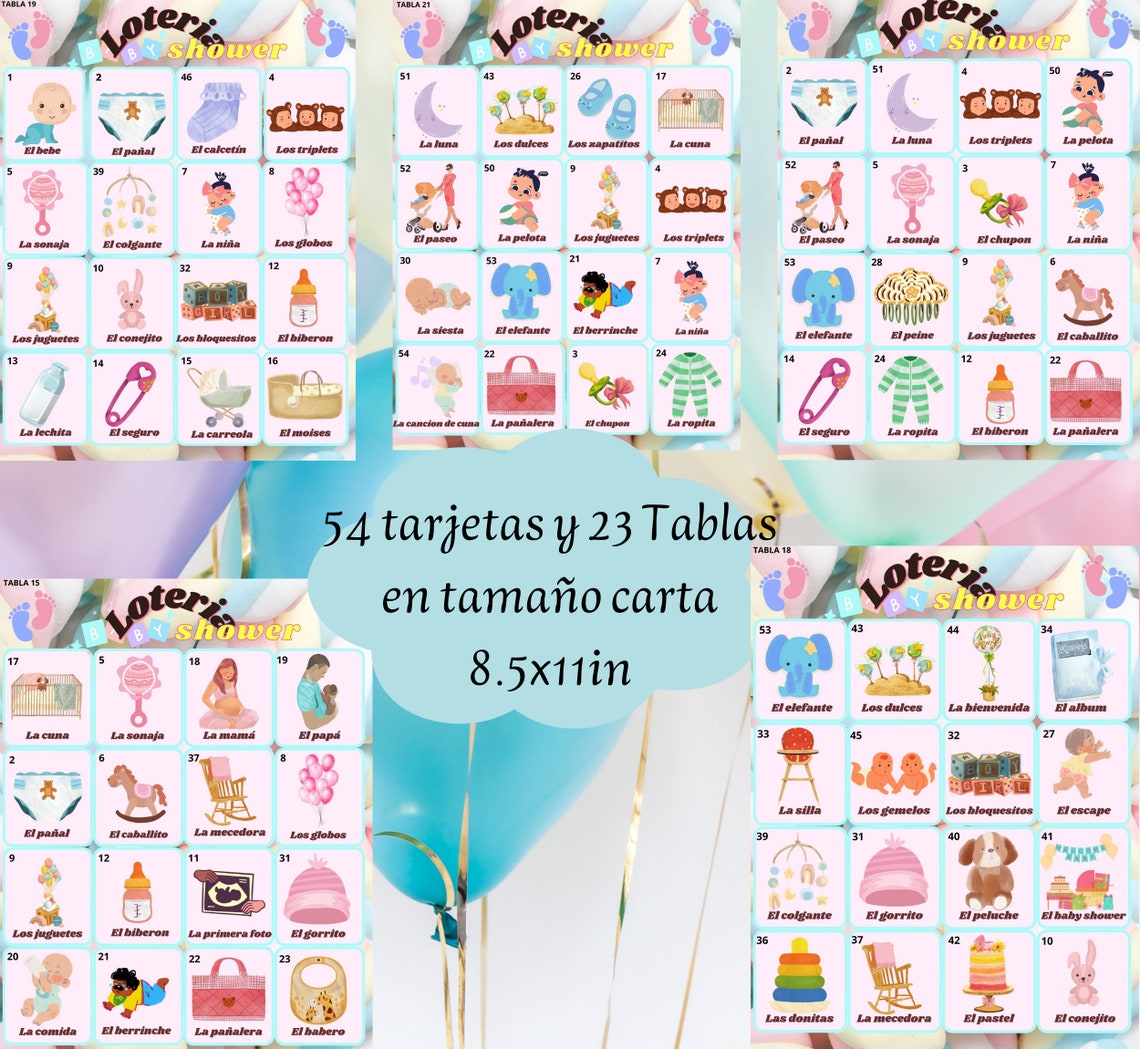 Loteria or Bingo for Baby Shower, Digital File 8.5 X11 Pastel Colors ...