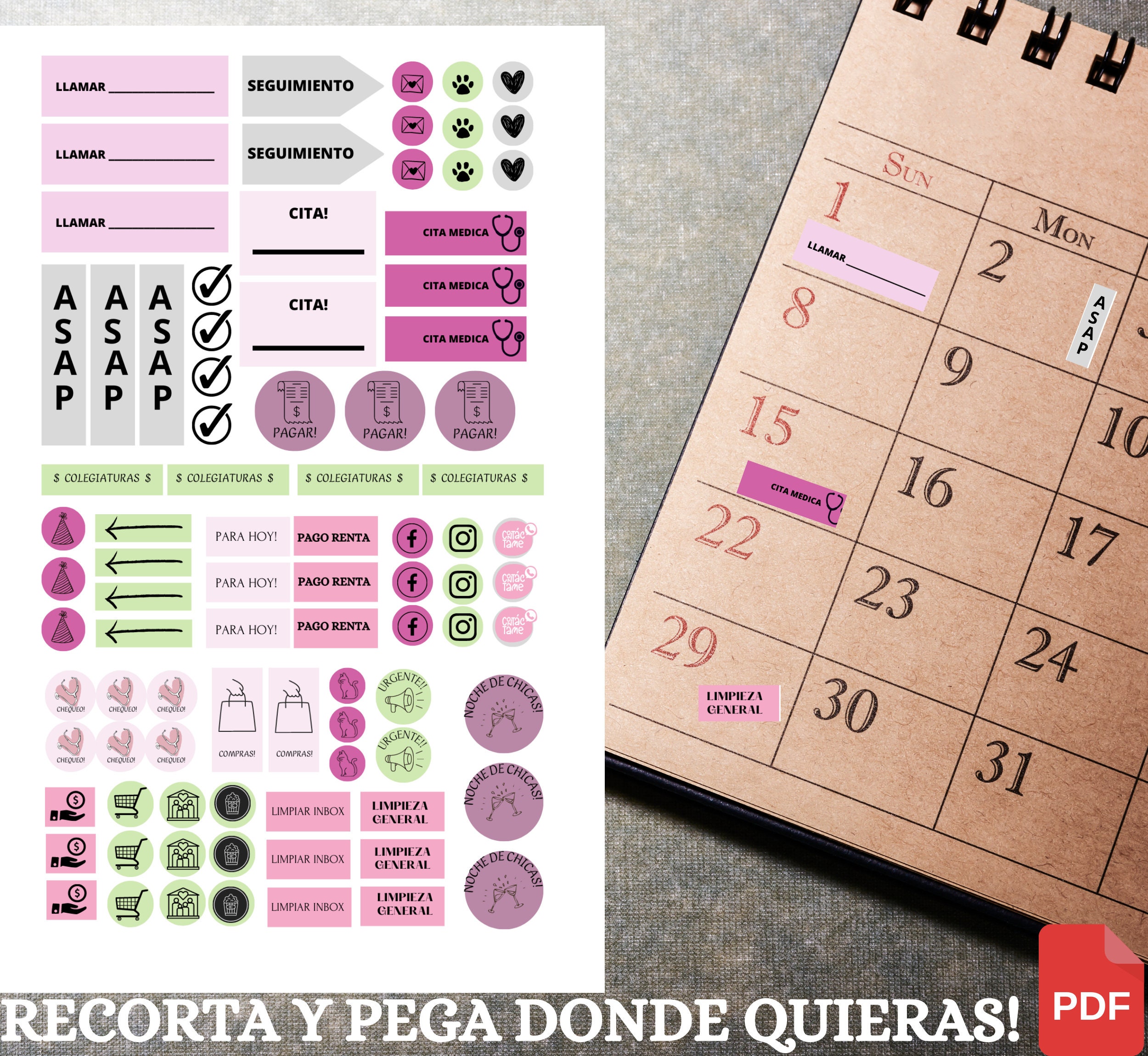 98 Women's Stickers/ for Diaries or Planners/ 4 Sheets to Print on ...