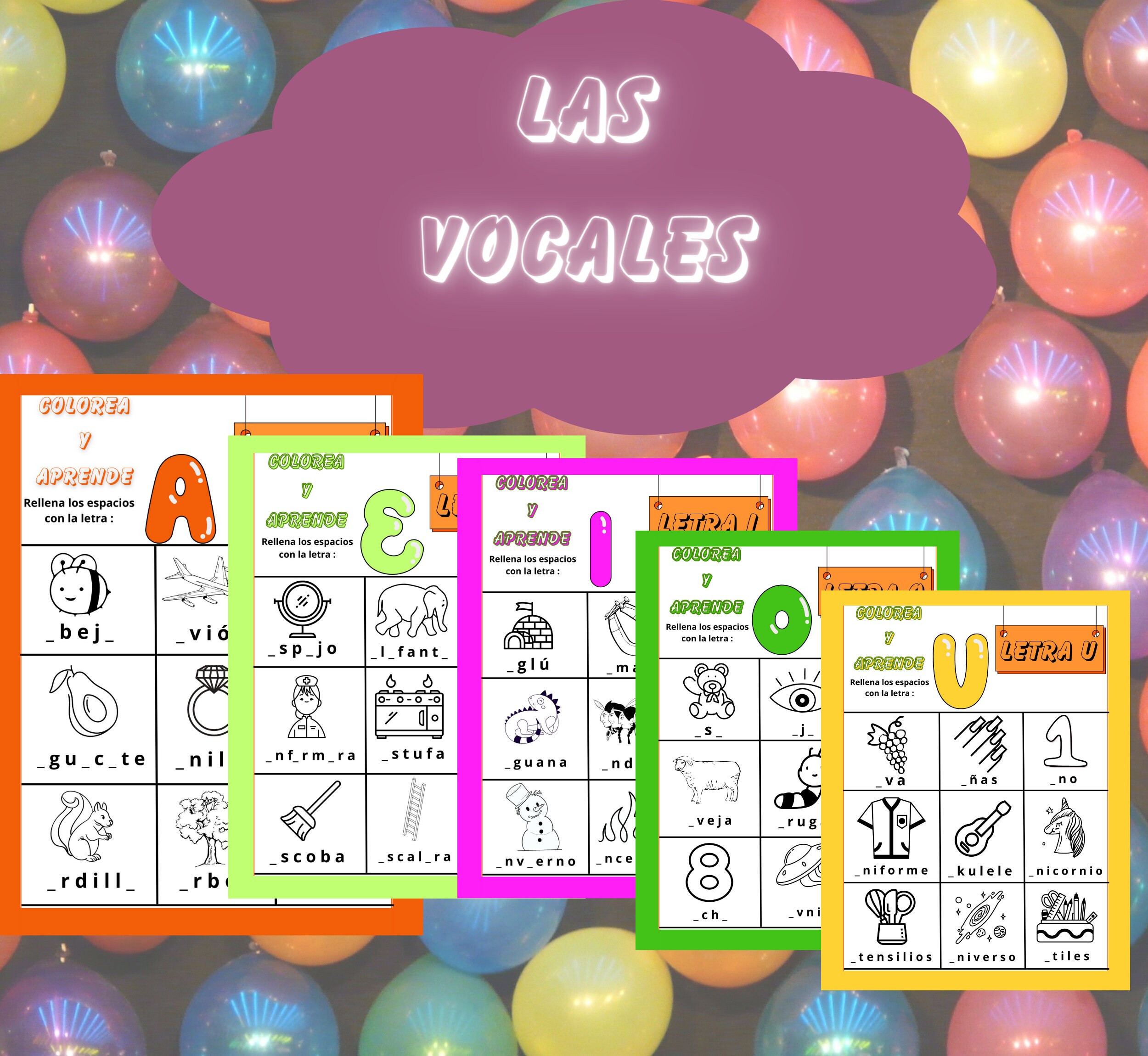 Worksheets to Learn the Vowels 5 Sheets T/8.5 X 11 in , Spanish for ...