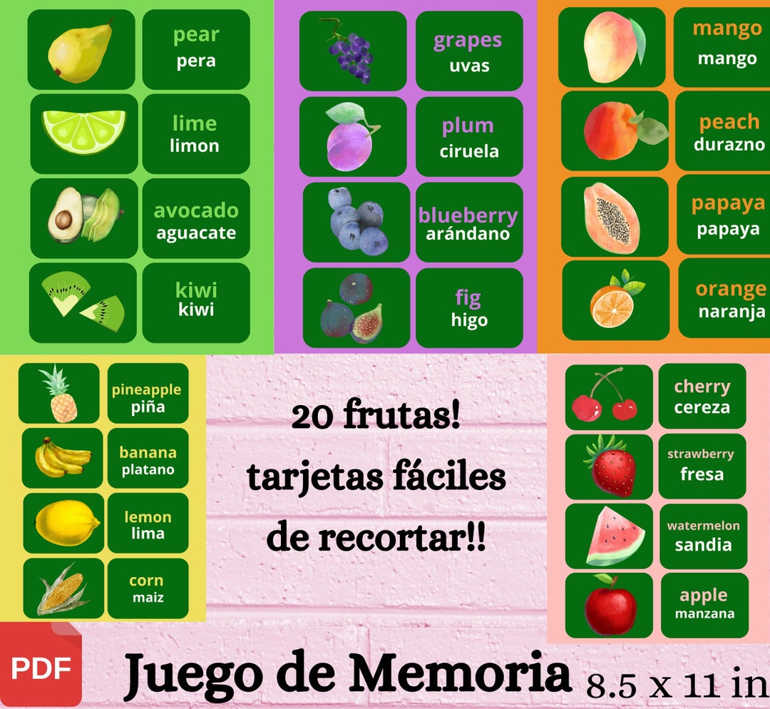 Cards Let's Learn the Fruits by Colors 20 Fruits 8.5 X 11in /digital ...