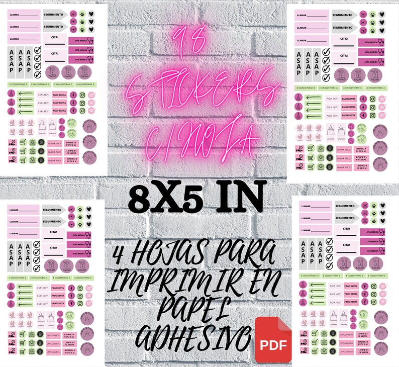 98 Women's Stickers/ for Diaries or Planners/ 4 Sheets to Print on ...
