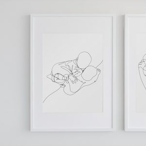 Double Trouble, Twin Babies Line Drawing, Nursery Prints, Baby Decor ...