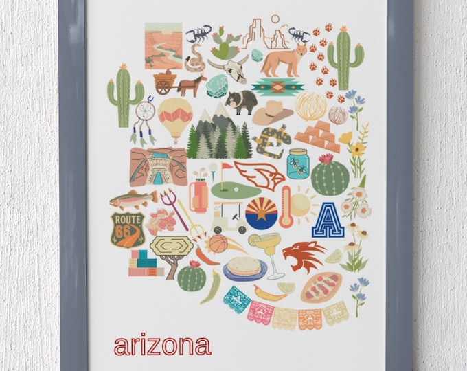 Arizona State Print, Illustration, State Symbols. - Etsy Singapore