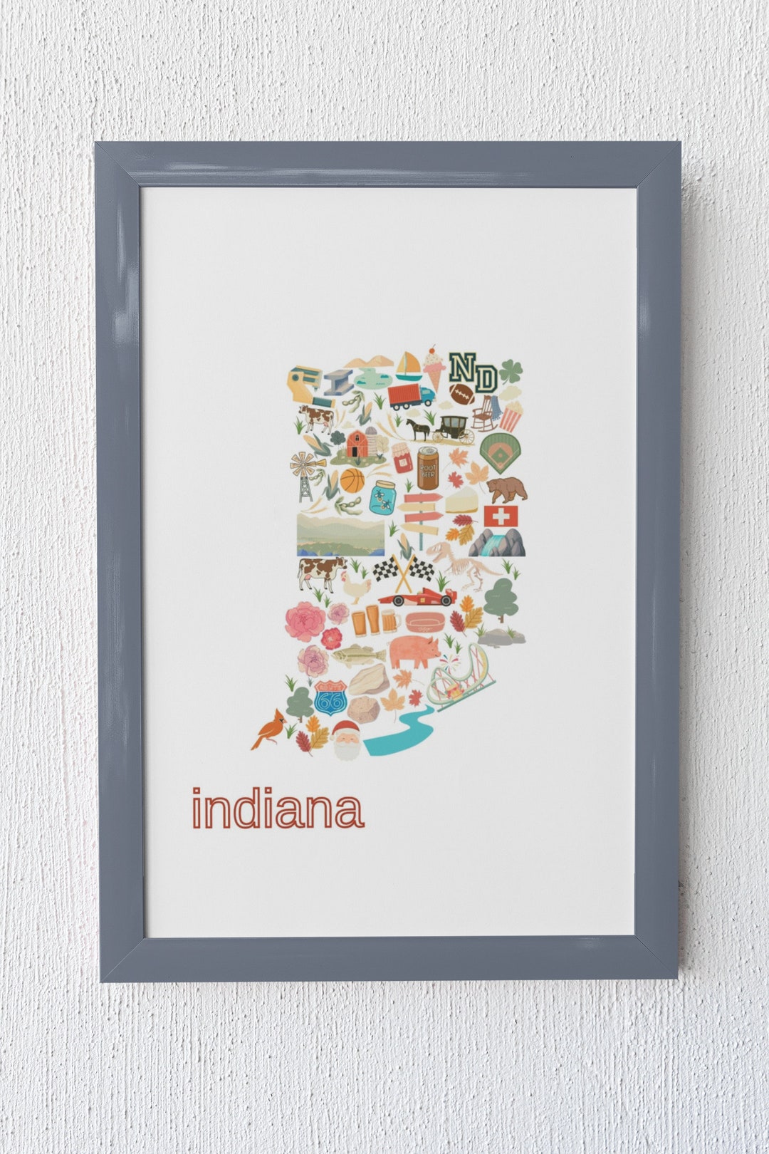 Indiana State Map Art Print, Home Decor, Housewarming Gift (digital ...