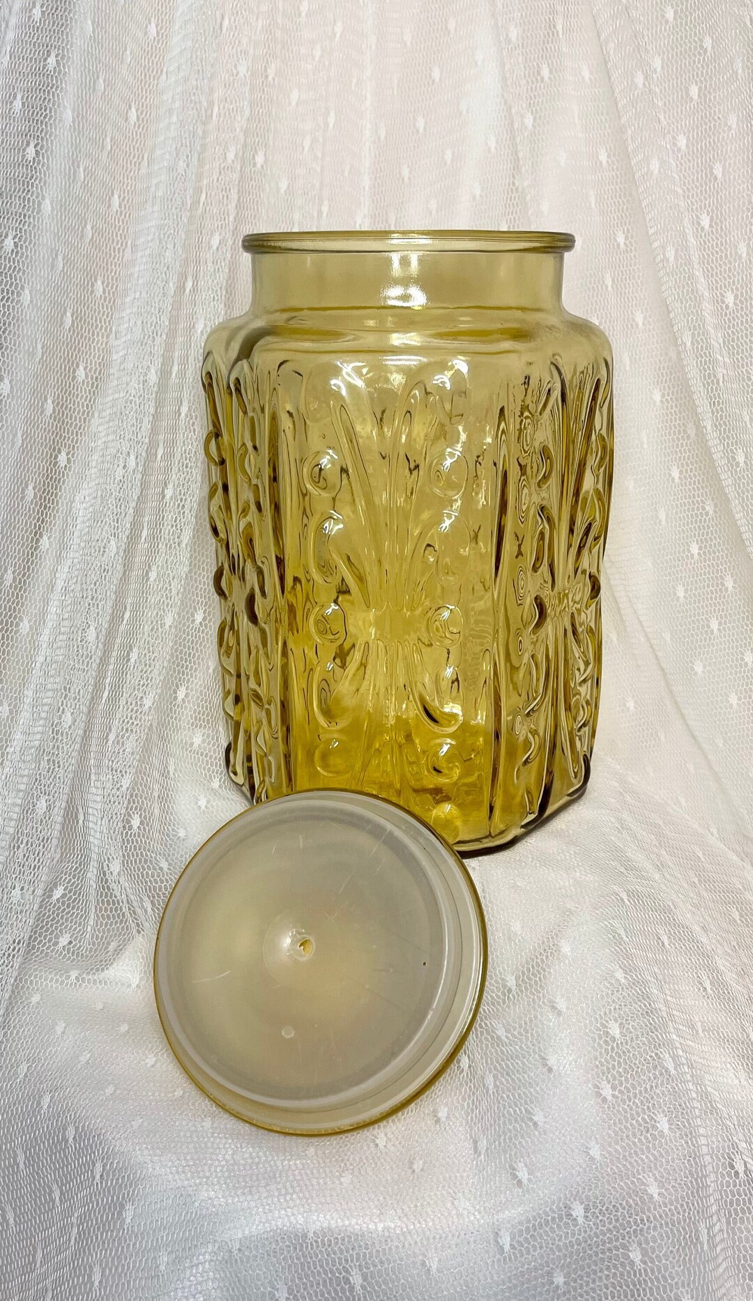 Federal Glass Show off Amber Canister & Lid Jar 9" - Vintage - Etsy
