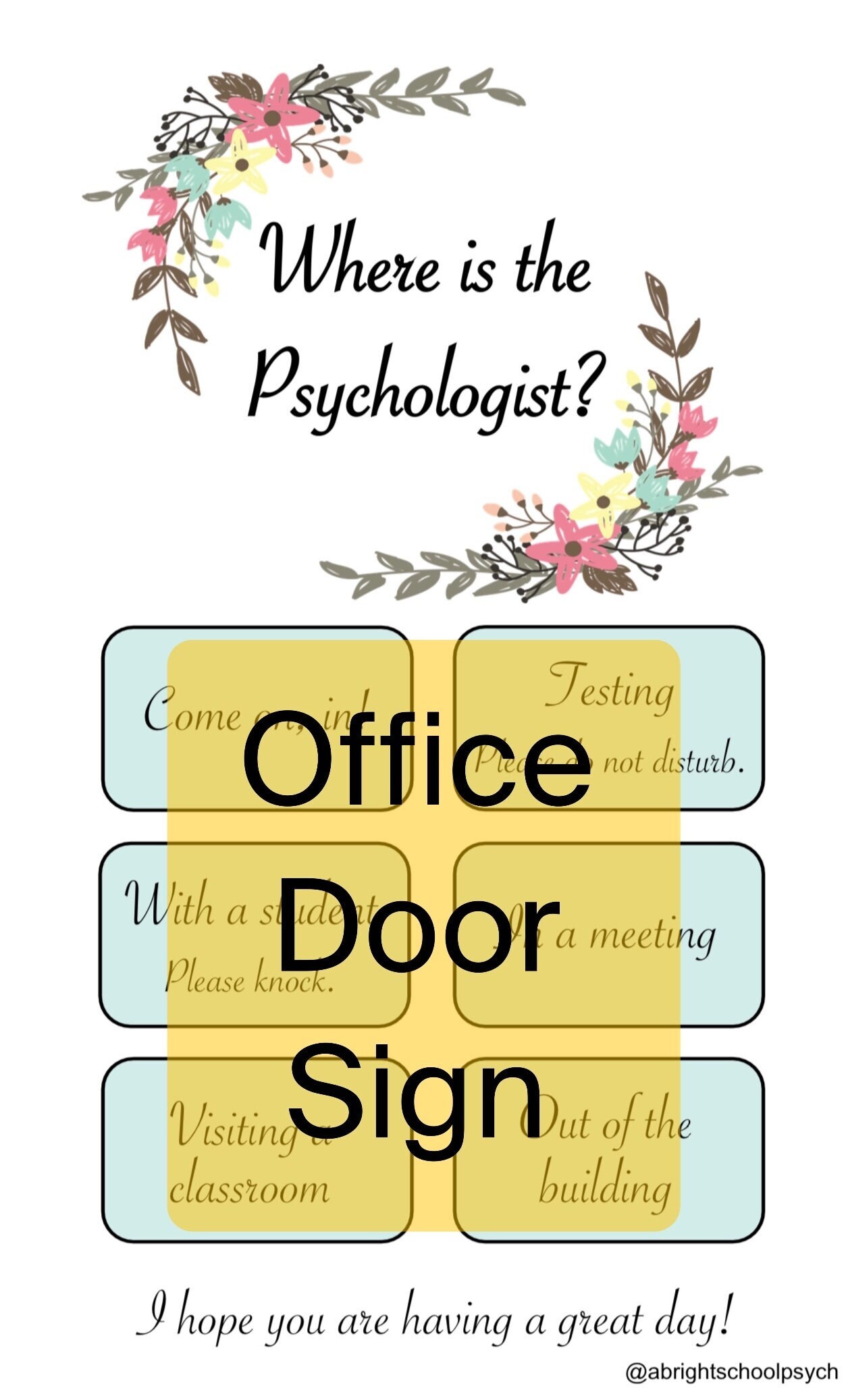 Instant Download, Office Door Sign, School Psych Things, Office Things ...