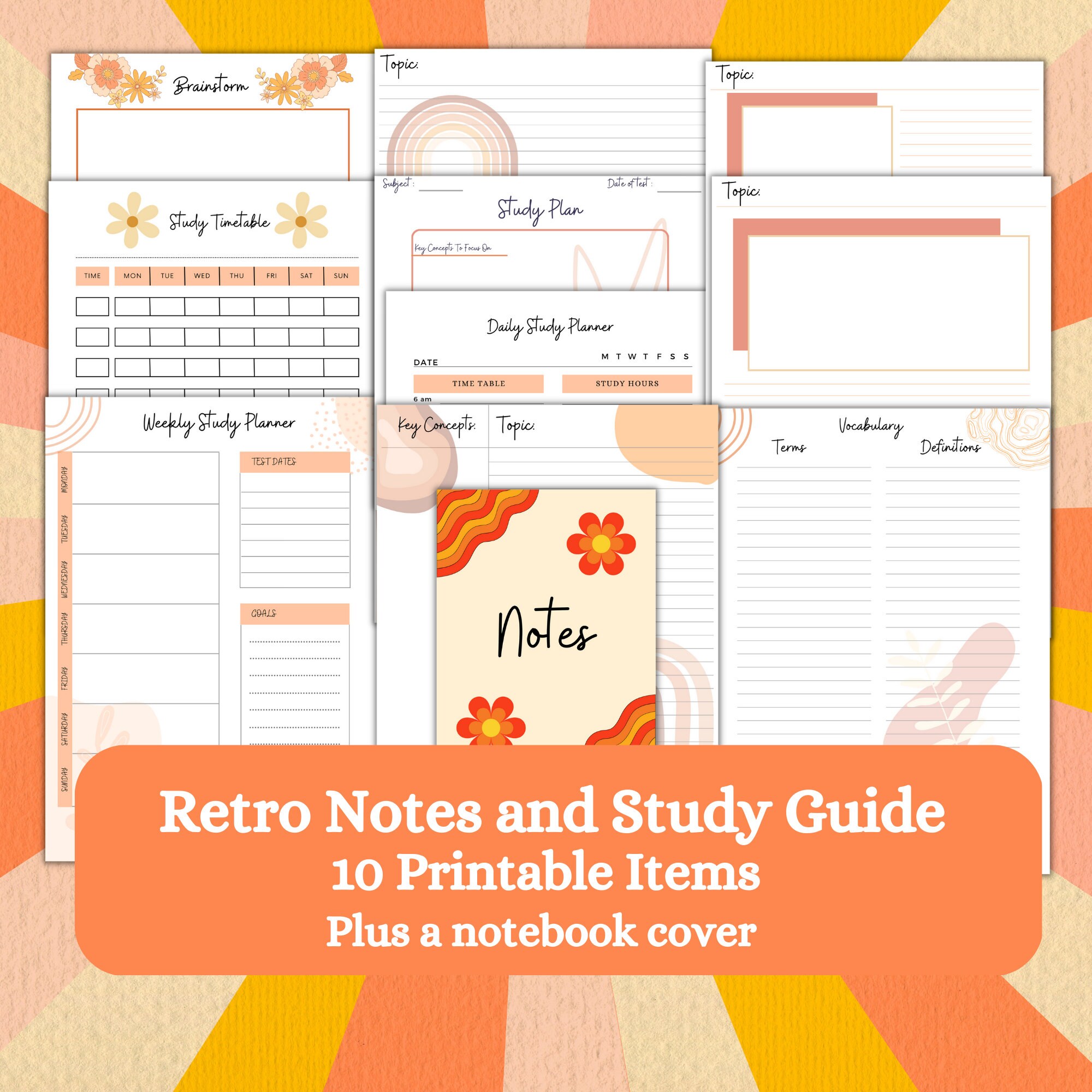 Retro Notes and Study Planner College Study Planner College Note Taking ...