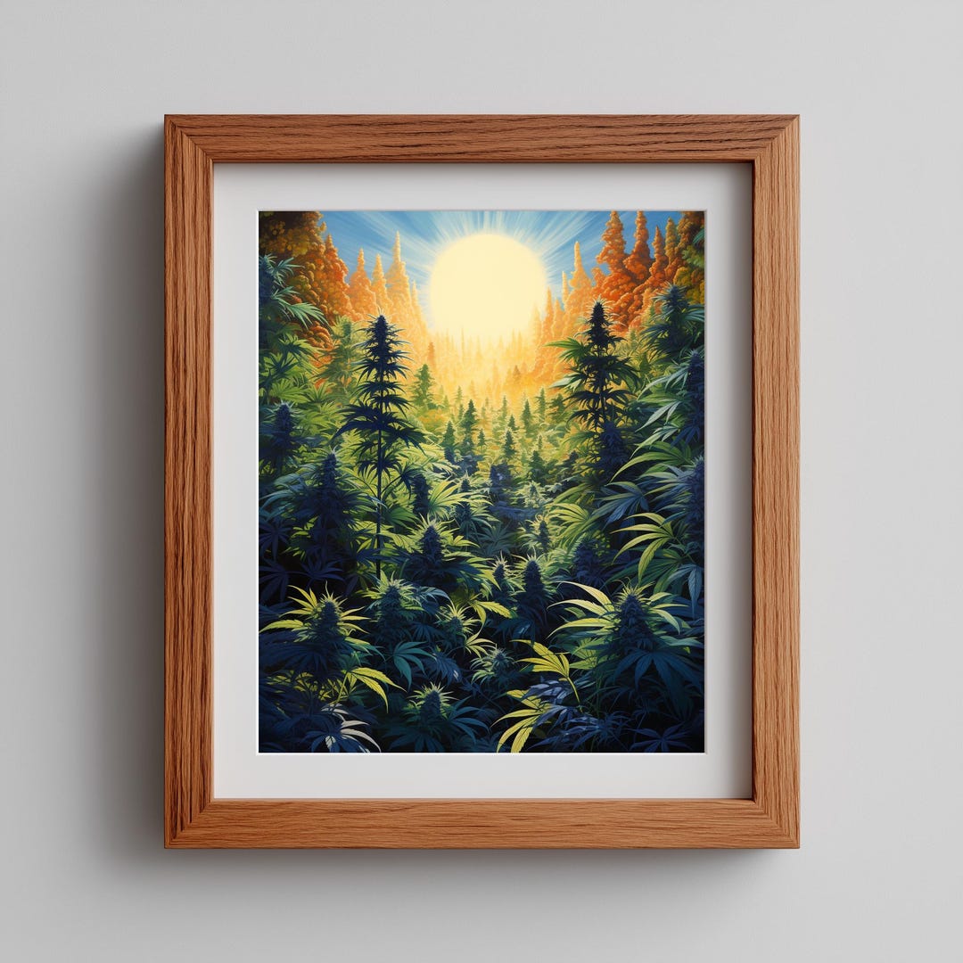 Moody Nature-inspired Cannabis Forest Printable - Vibrant Botanical Art ...