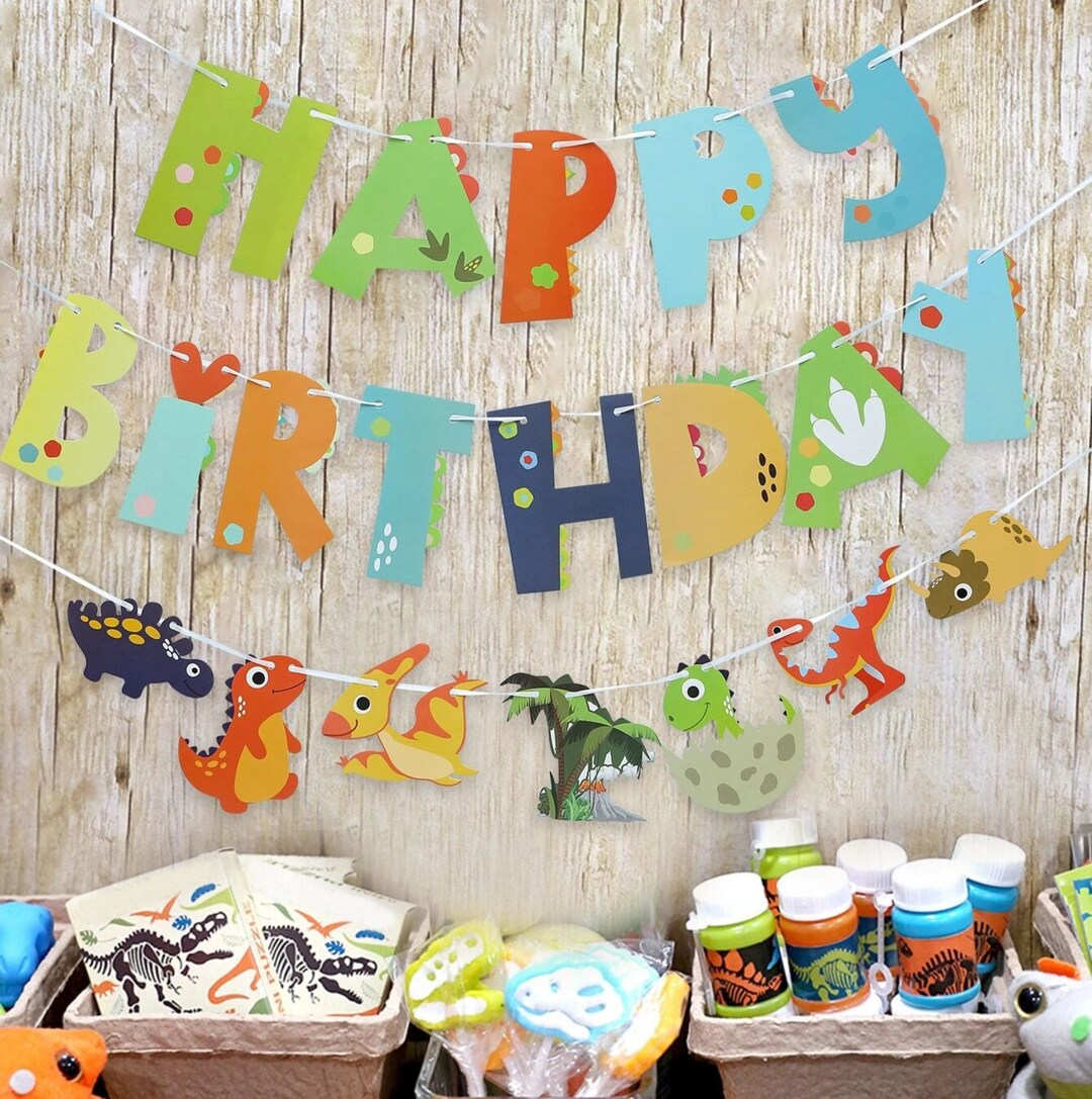 Dinosaur Happy Birthday Banner Dinosaur Theme Party - Etsy