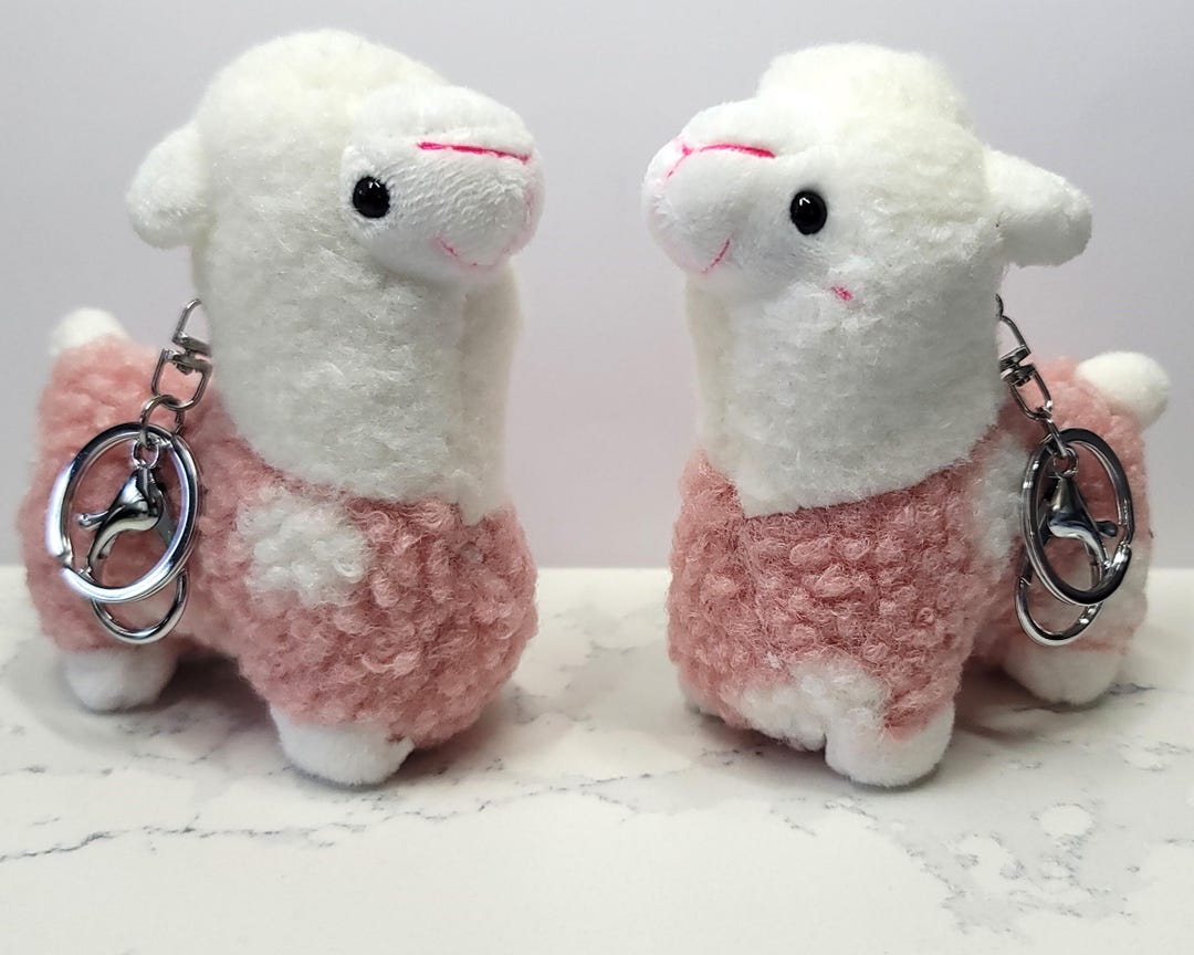 Llama Keychain | Plush Llama Keychain | Pink and White Plush Llama | Llama Keychain Gift | Llama ...