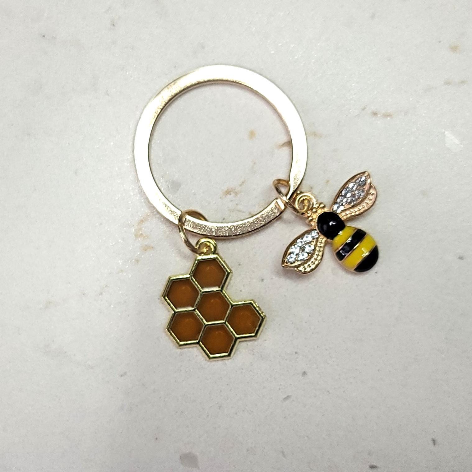 Bee & Honeycomb Keychain With Rhinestone | Bee Pendant | Dangle Key ...