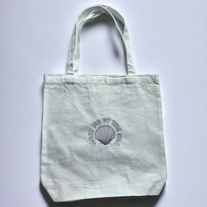 Embroidered Tote Bag, Beach Embroidered Tote Bag, Sea Shell Tote Bag, Tote Bag for the Beach ...