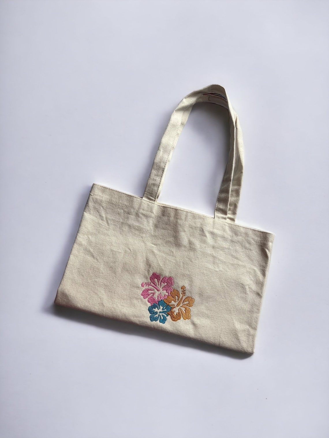 Embroidered Tote Bag Flower Embroidered Tote Bag Hibiscus - Etsy