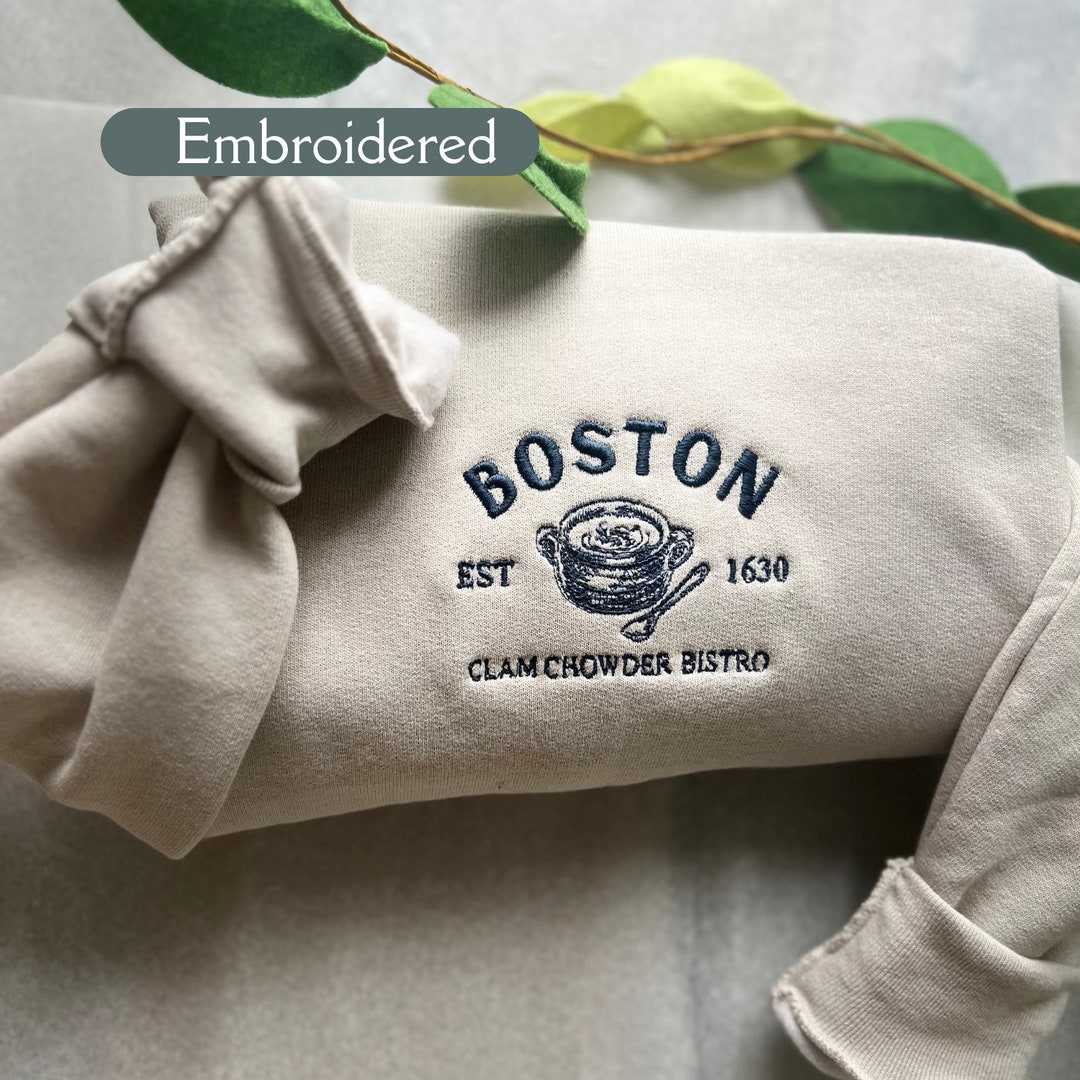 Boston Vintage Embroidered Crewneck Sweatshirt, Boston Clam Chowder ...