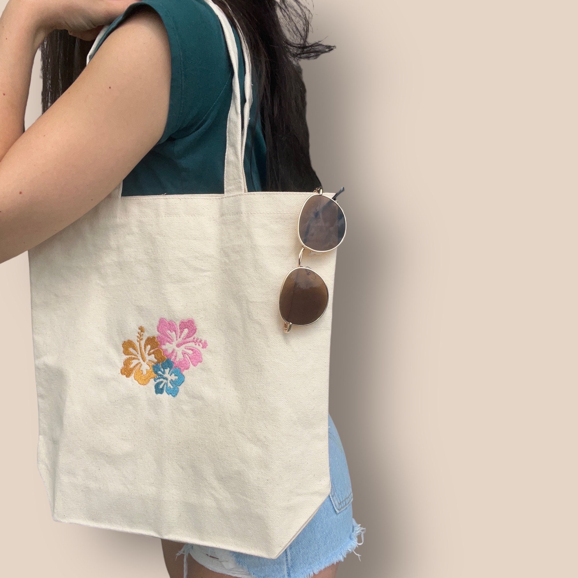 Embroidered Tote Bag Flower Embroidered Tote Bag Hibiscus - Etsy
