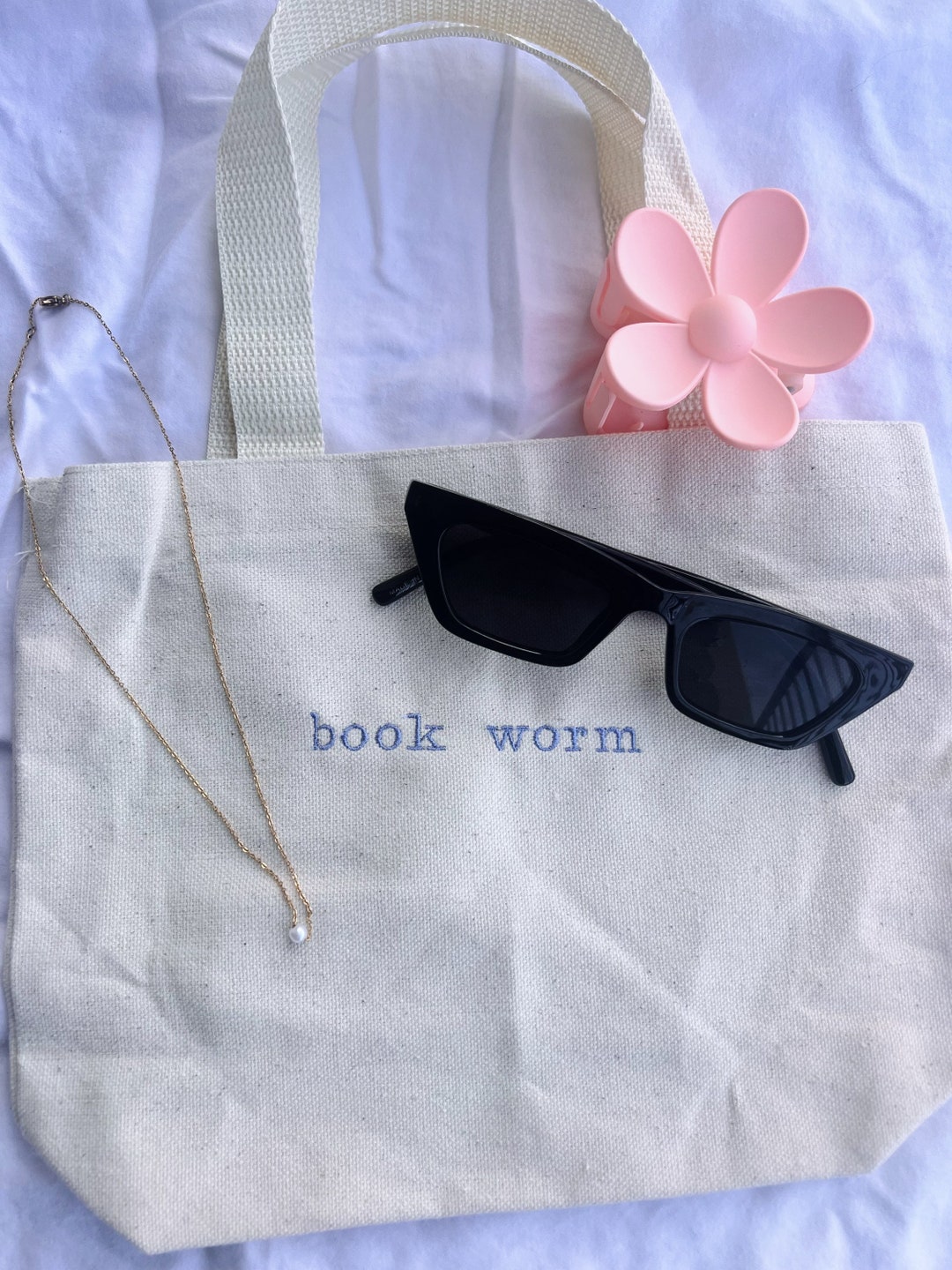 Book Worm Embroidered Tote Bag, Mini Tote, Reusable Bags, Book Lovers ...