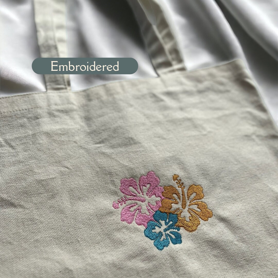 Embroidered Tote Bag, Flower Embroidered Tote Bag, Hibiscus Flower Tote ...