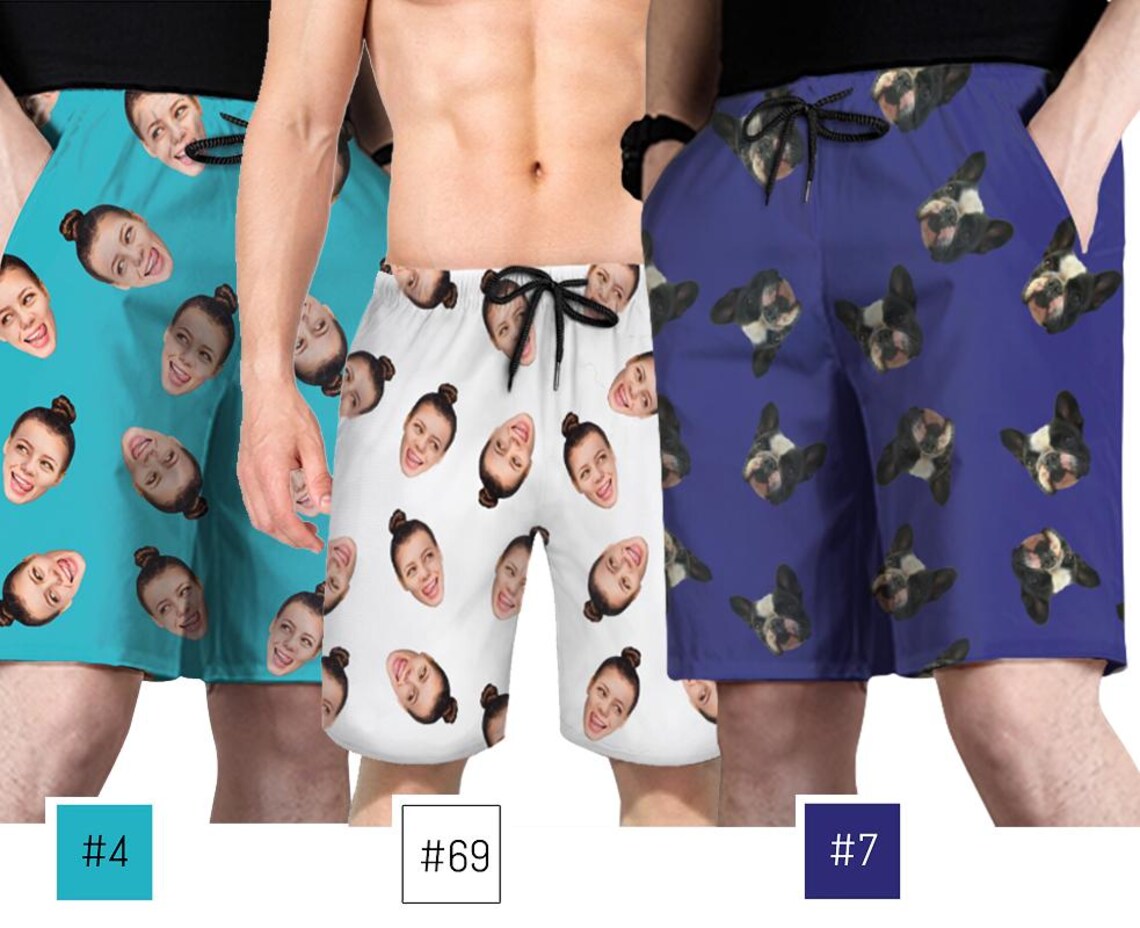 Custom Beach Shorts With Face, Personalized Men Swim Trunk, Face on ...