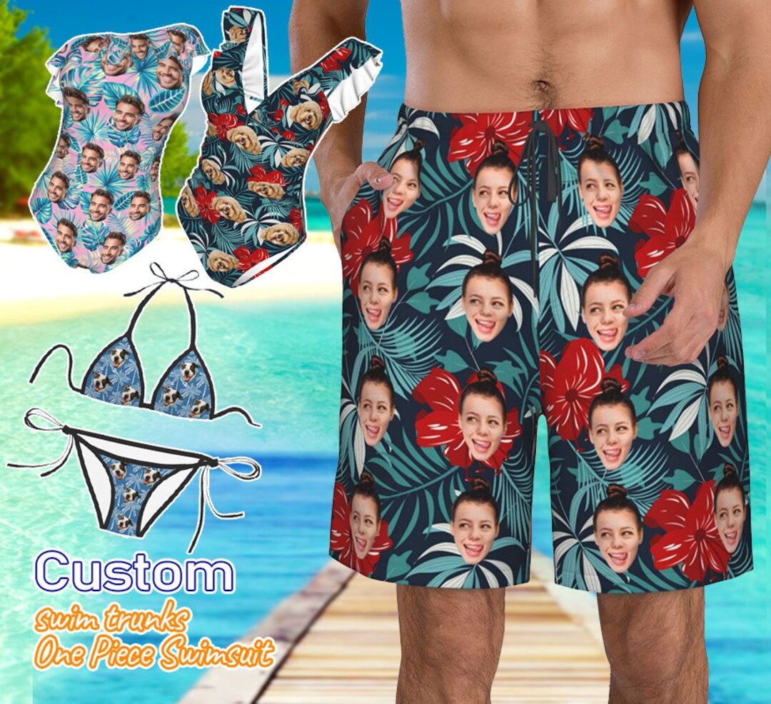 Custom Faces on Swimsuit and Swim Trunk, Customized Photo Bathing Suits ...
