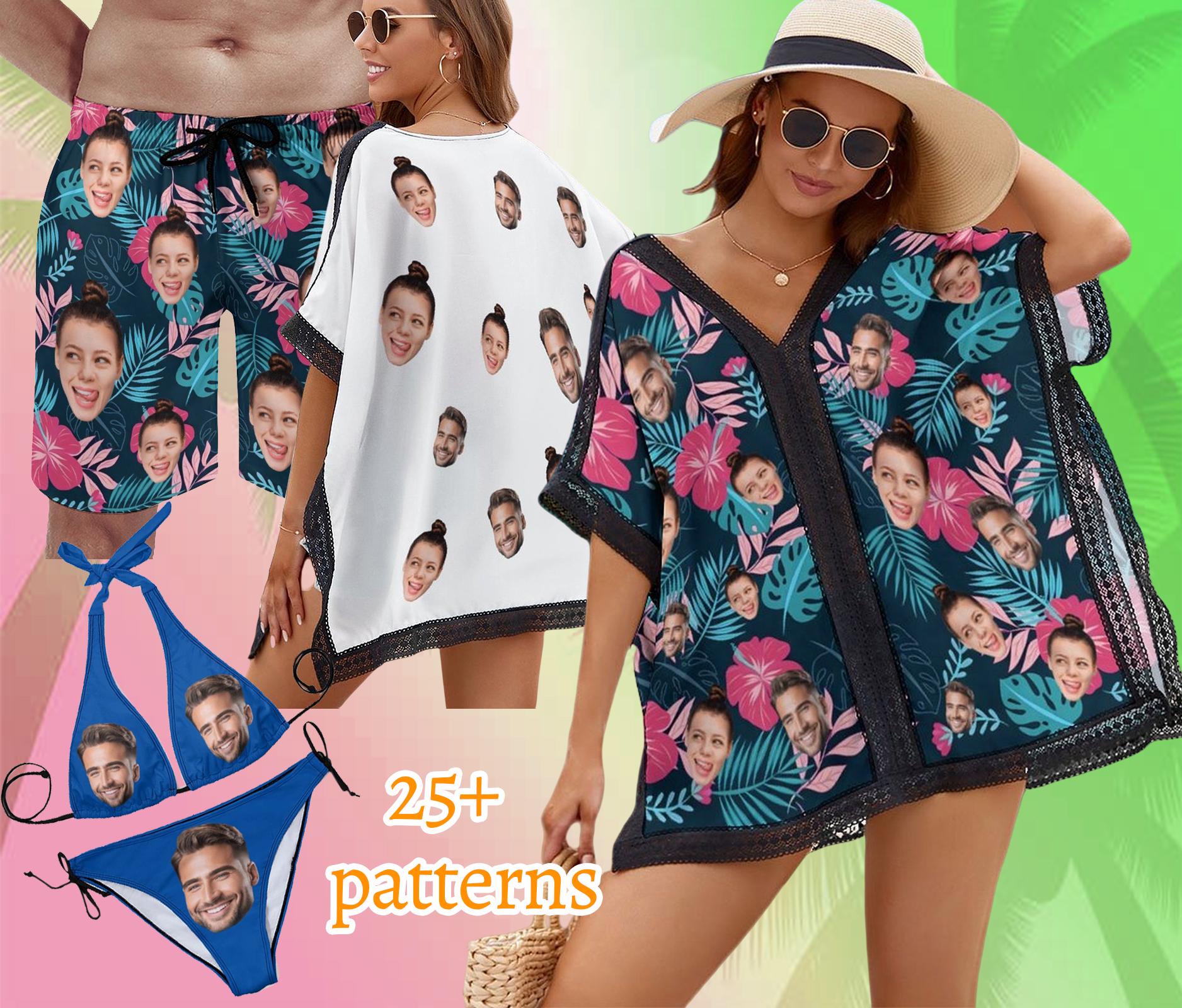 Custom Faces on Beach Swim Cover and Swim Trunk, Custom Face Bikini Set ...