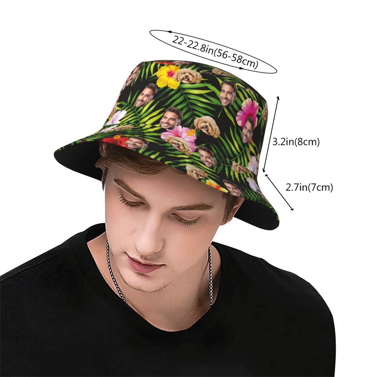 Custom Photo Face Unisex Hawaiian Bucket Hat, Personalized Wide Brim ...