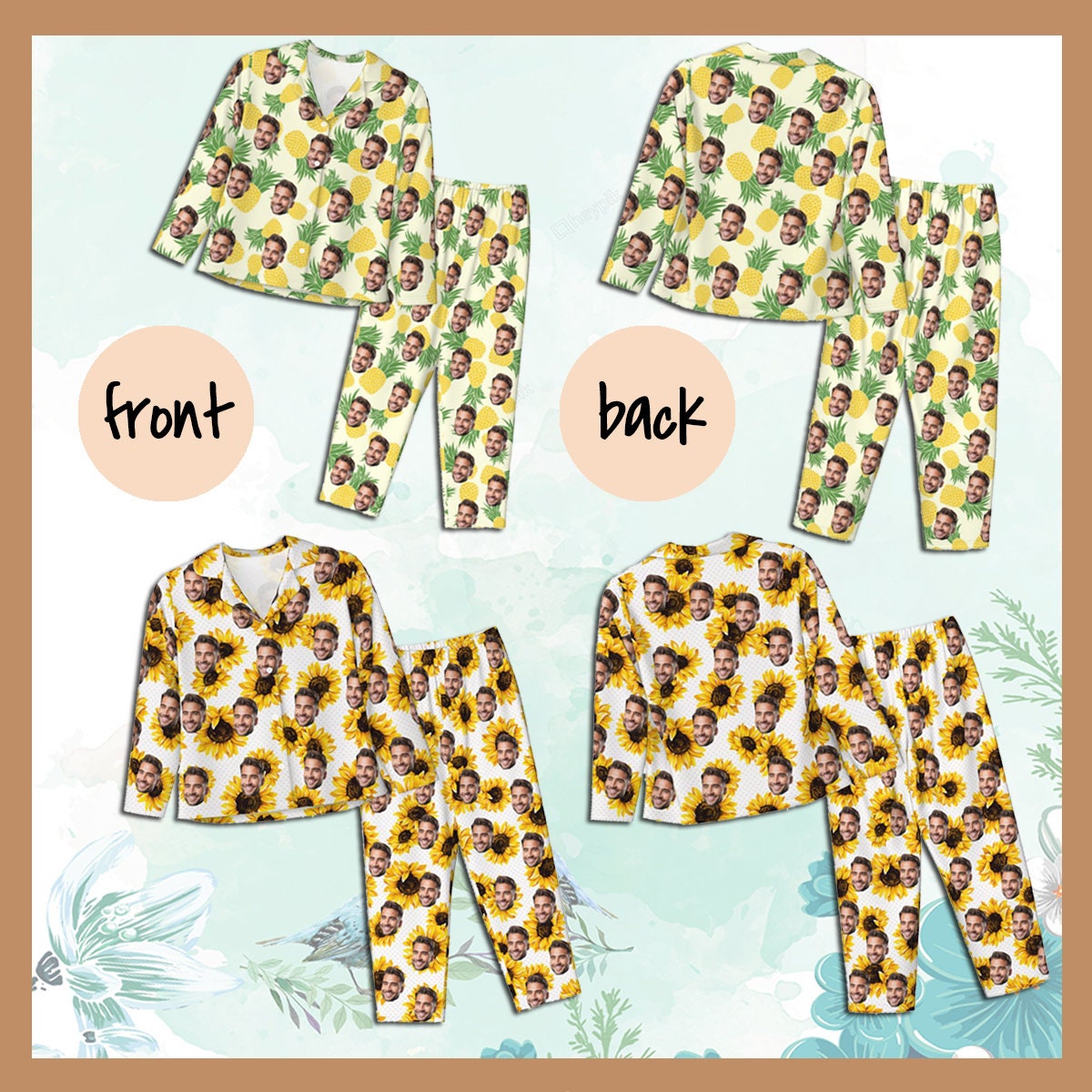 Custom Face Photo Pajamas for Women, Personalized Photo Face Women ...
