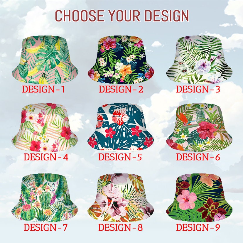 Custom Photo Face Unisex Hawaiian Bucket Hat, Personalized Wide Brim ...