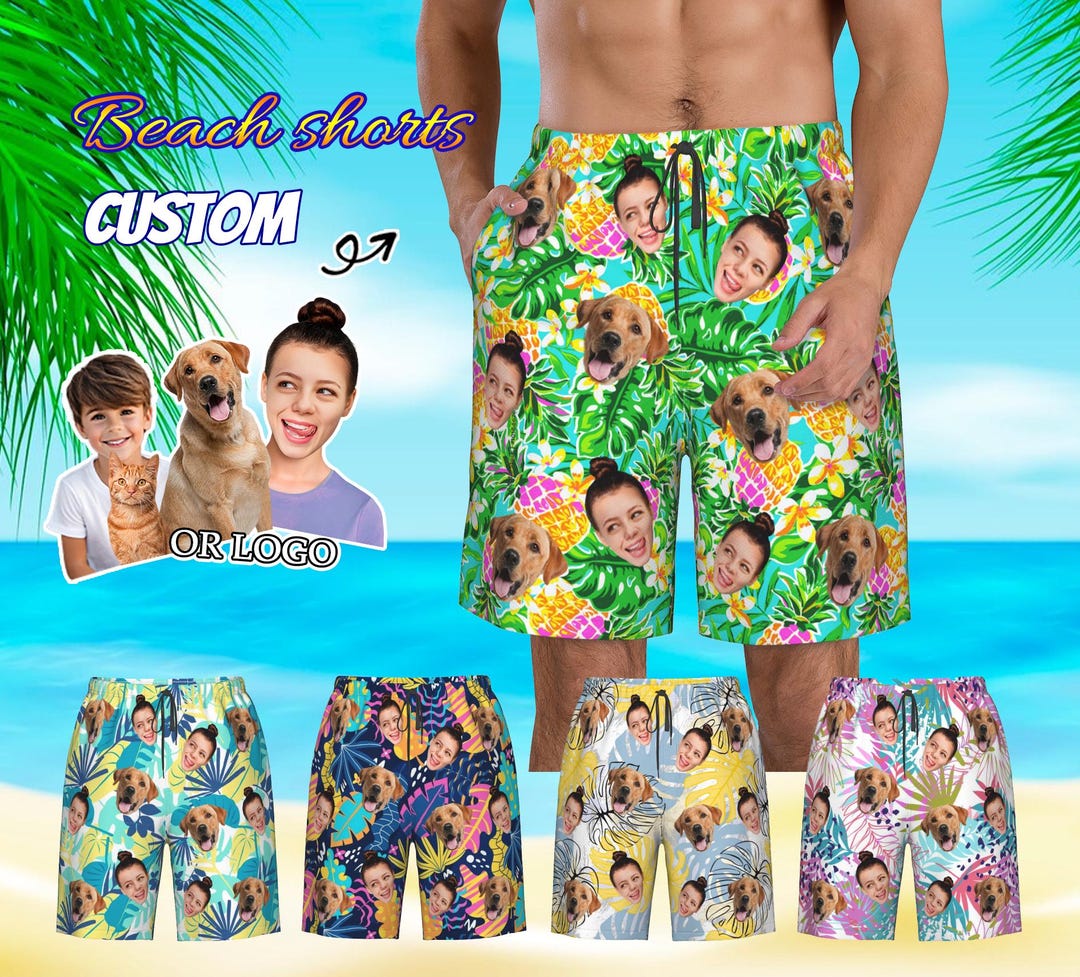 Custom Men Bathing Suit, Face on Swim Trunks, Custom Face Tropical ...