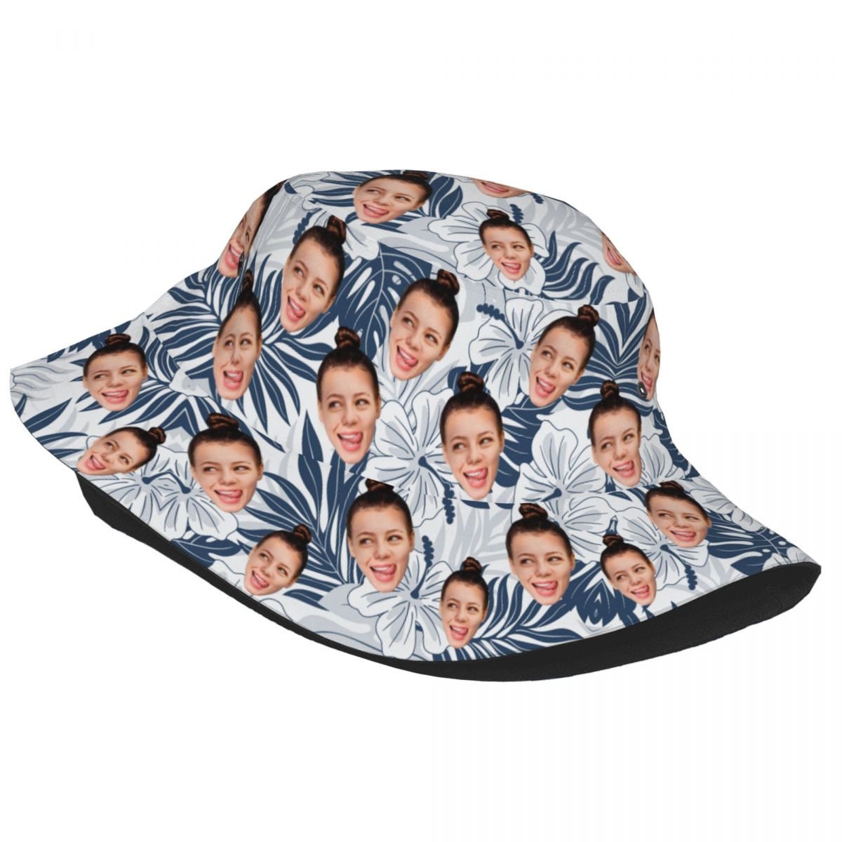 Custom Photo Face Unisex Hawaiian Bucket Hat, Personalized Wide Brim ...