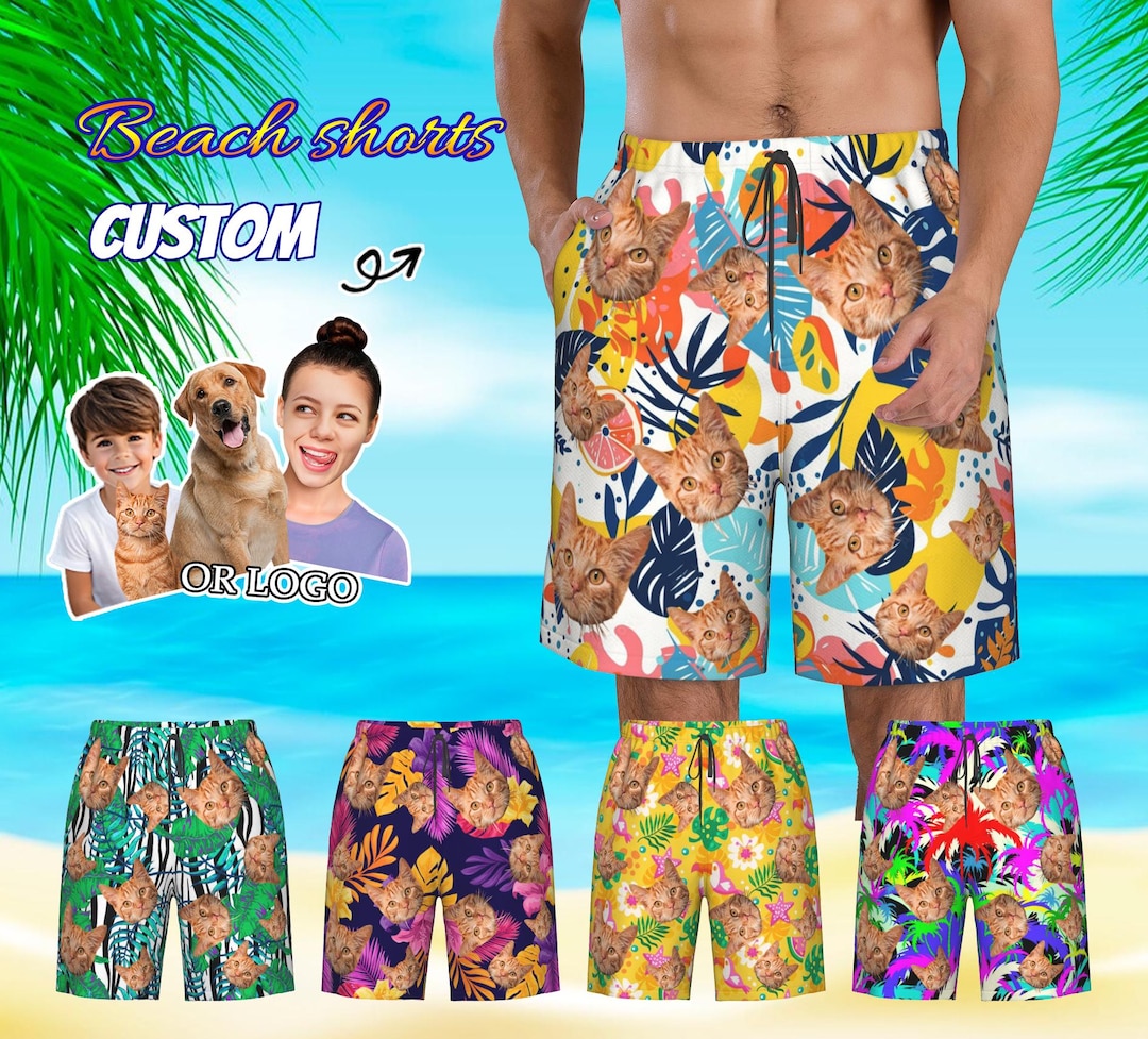 Custom Men Bathing Suit, Face on Swim Trunks, Custom Face Tropical ...