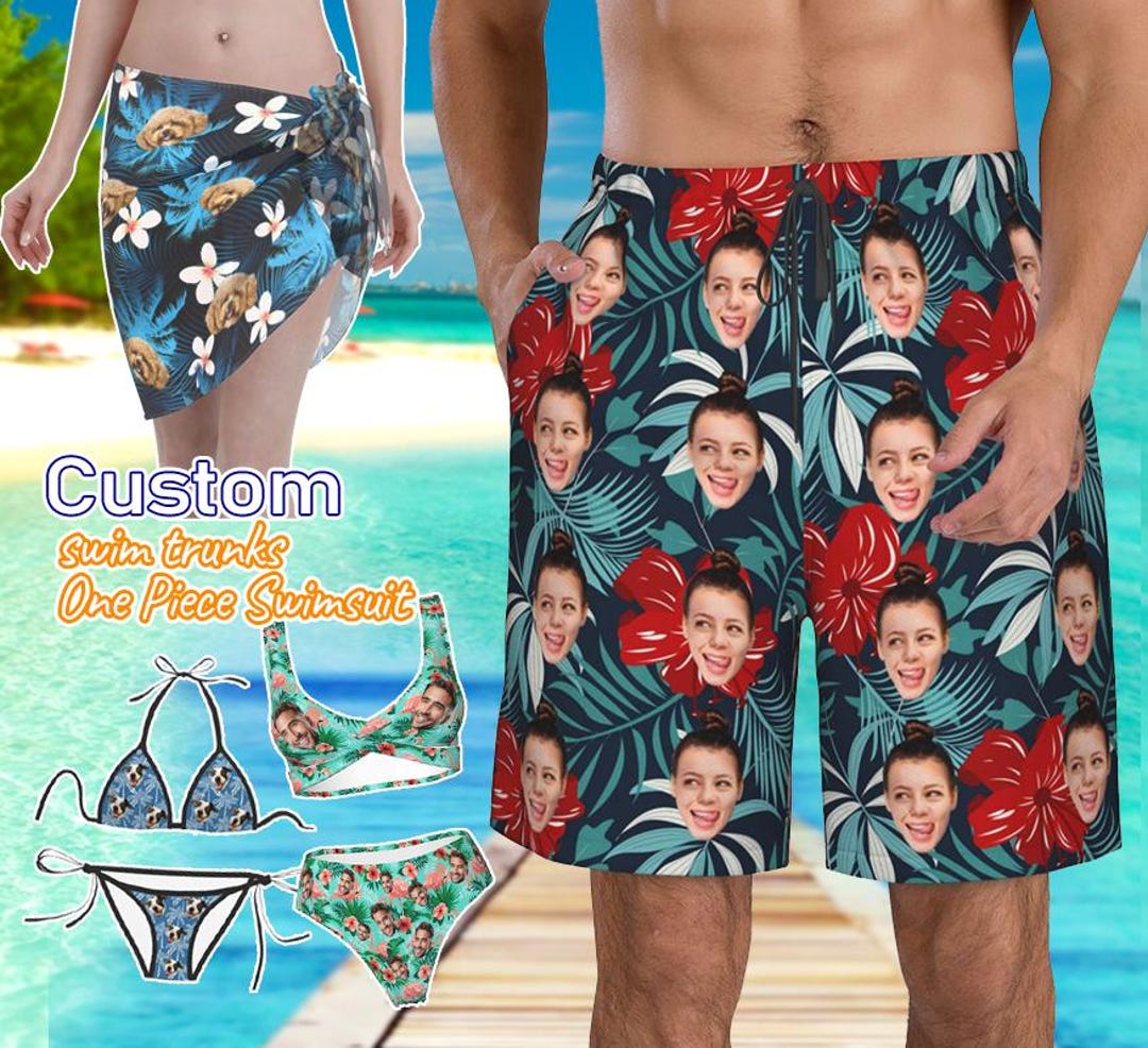 Custom Faces on Swimsuit and Swim Trunk, Customized Photo Bathing Suits ...