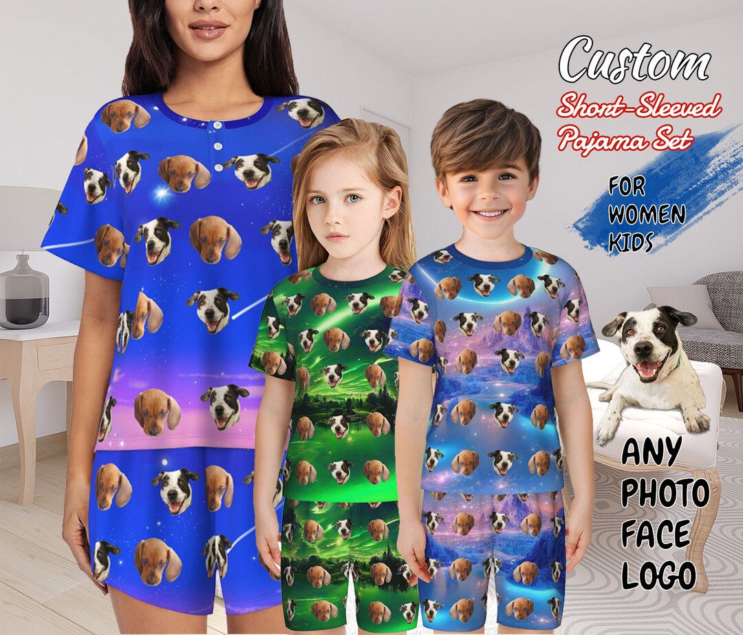 Custom Face Photo Pajamas Set for Women Kids, Custom Short Pajamas Set ...